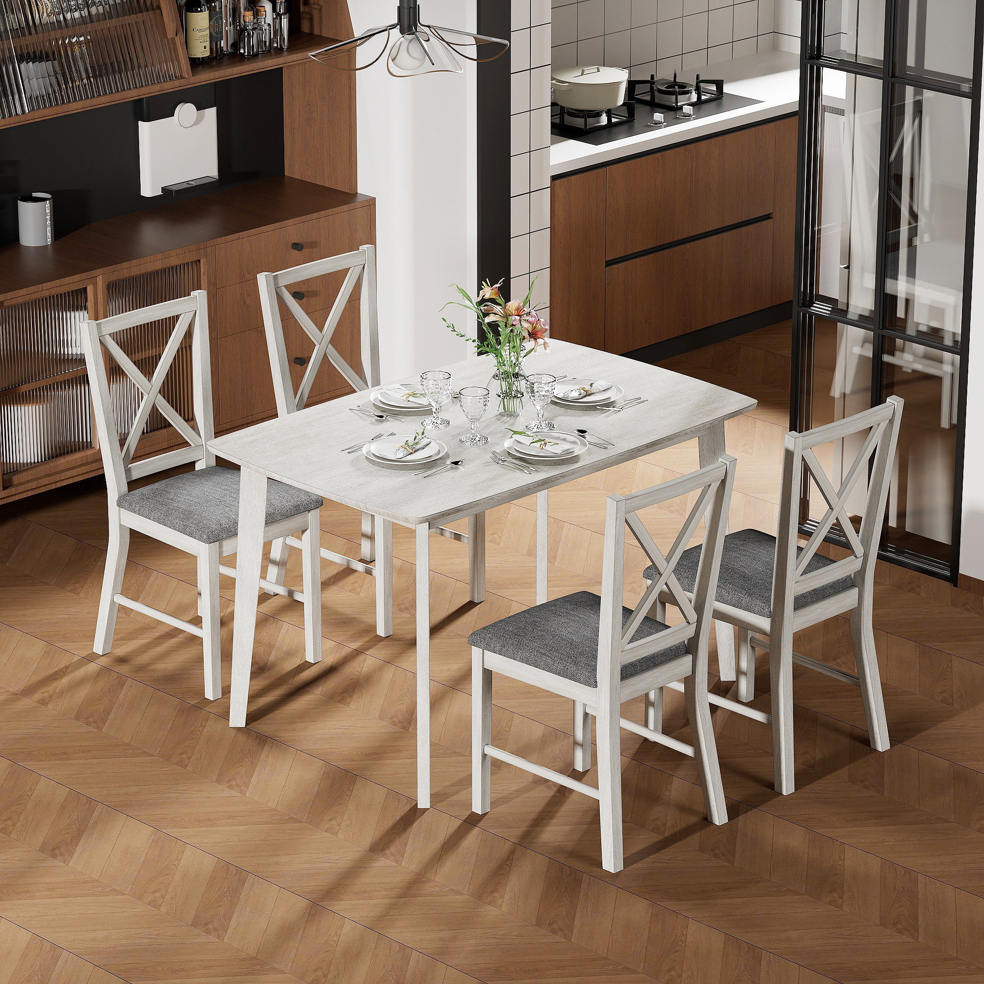 Peatuk 5-Piece Dining Table Set For 4 People, Modern Space-saving ...