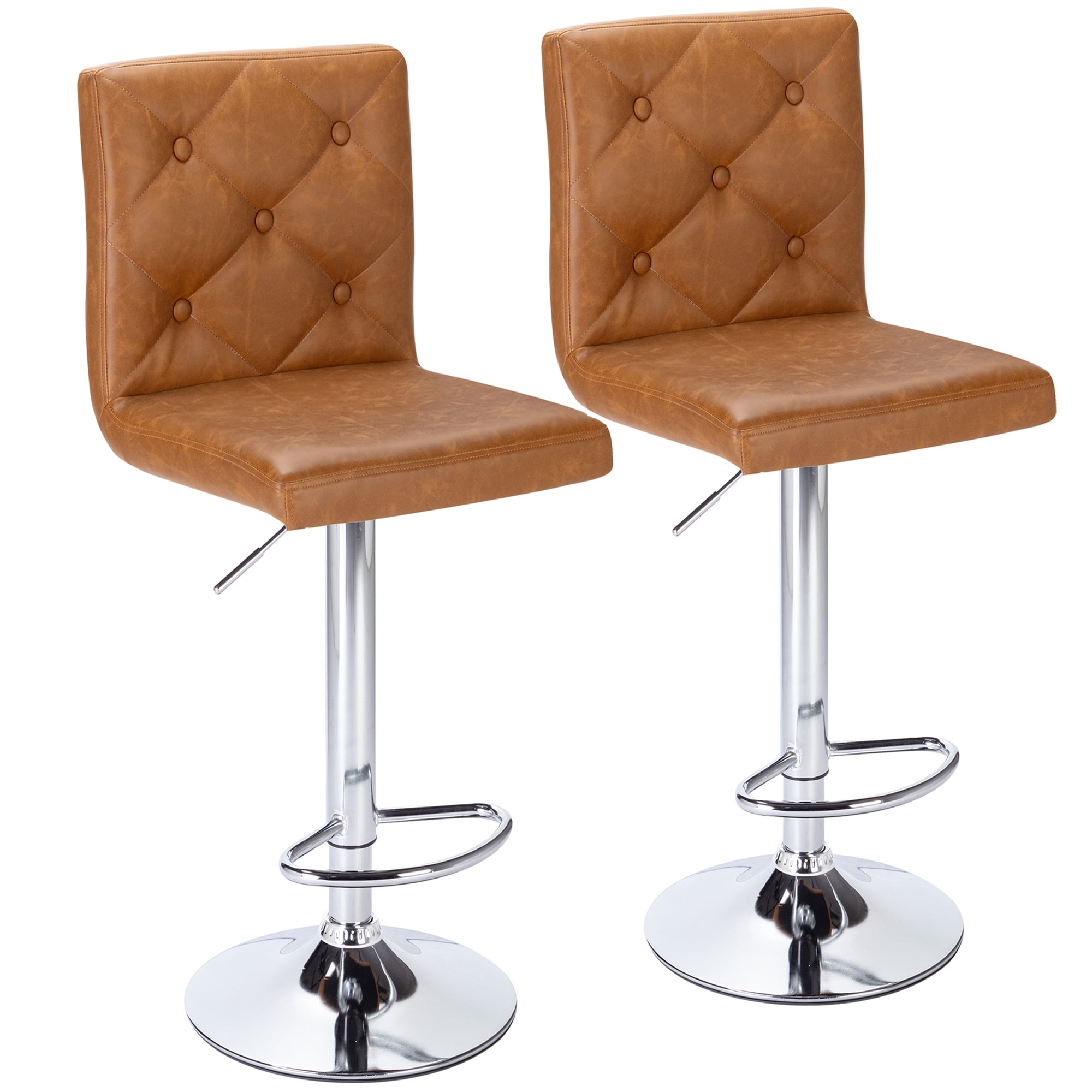 VECELO Bar Stools Set of 2, Modern PU Leather Hydraulic Kitchen Counter ...