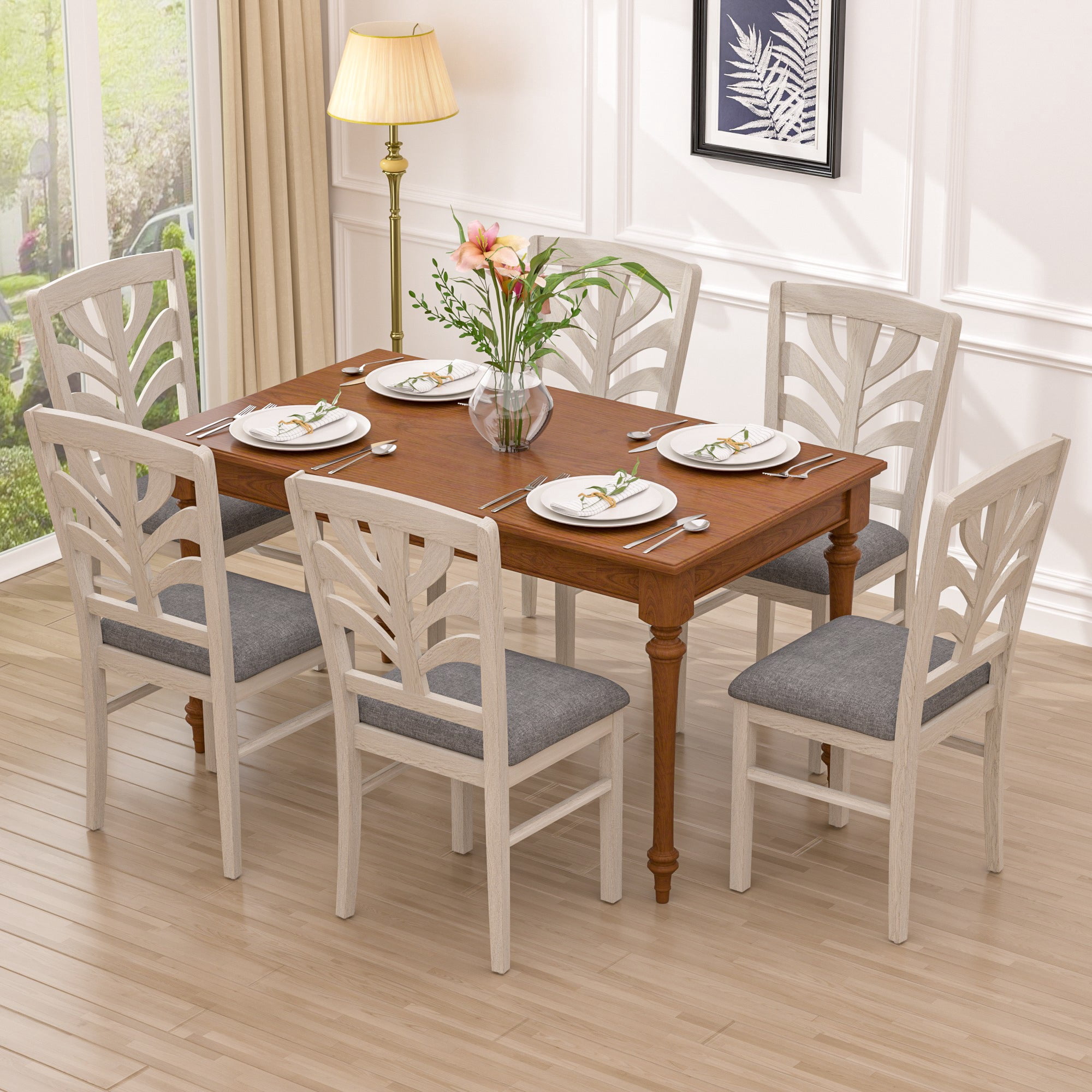 Peatuk Wooden Dining Chairs Set of 6 - Armless Kitchen Chairs with ...