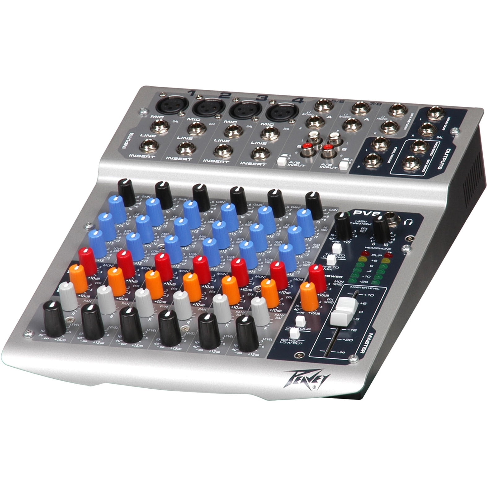 Peavey PV 8 Compact Mixer W/ Dual Switchable Stereo Line Inputs& Eq ...