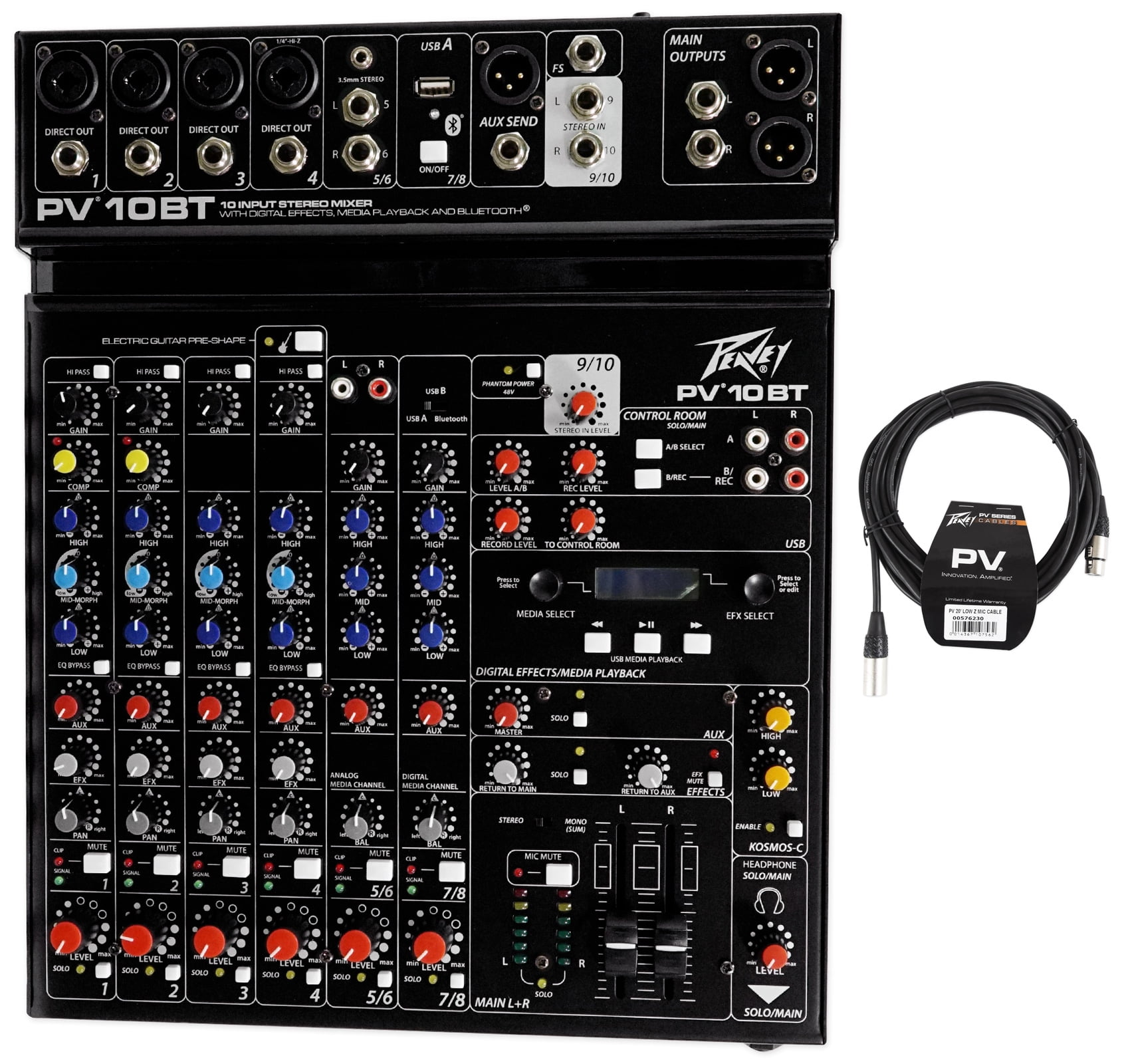 Peavey PV10BT Pro Audio Mixer,4 mic In,Bluetooth/USB,Compressor/Effects ...