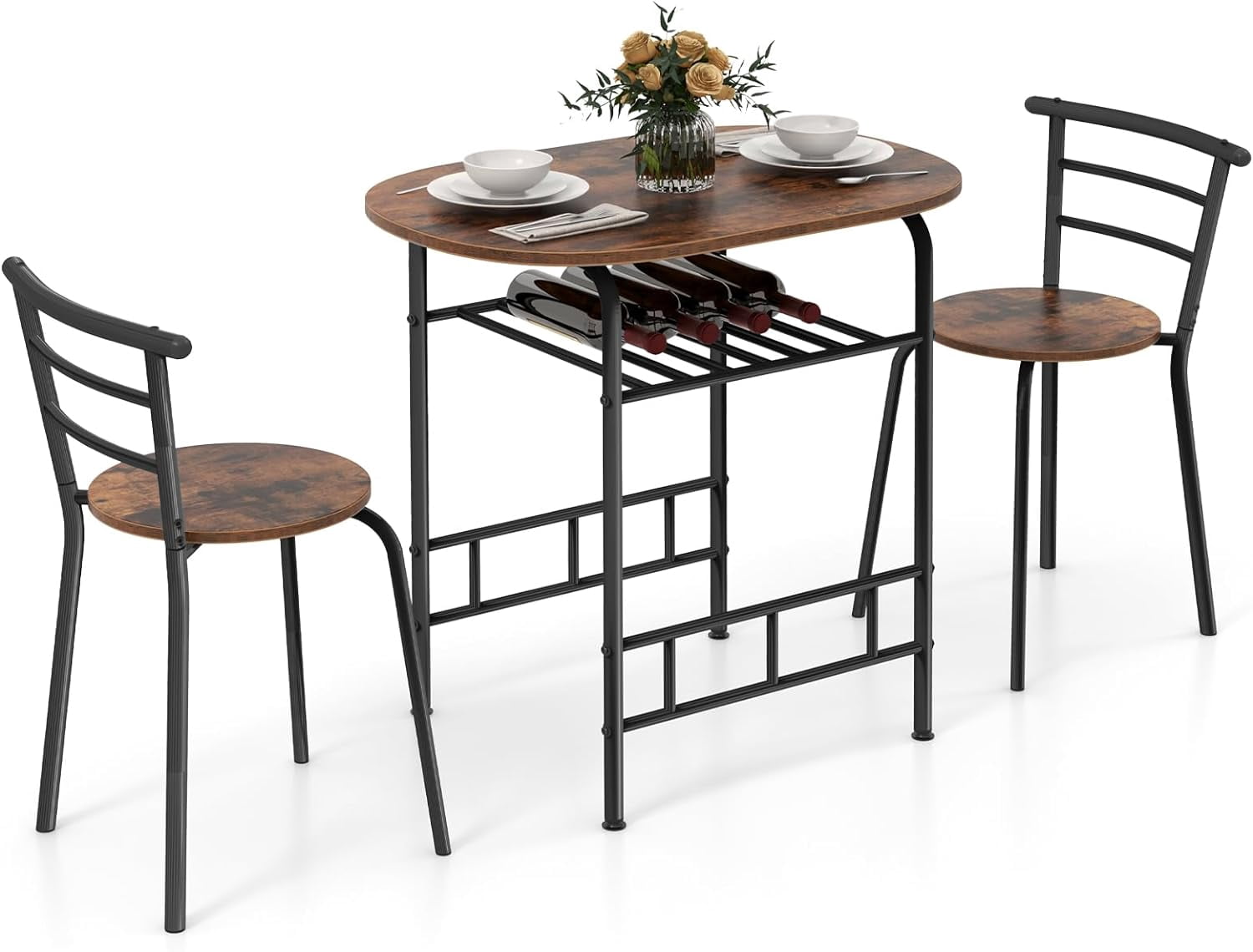 Pebble 3 Piece Dining Set Compact 2 Chairs and Table Set with Metal ...