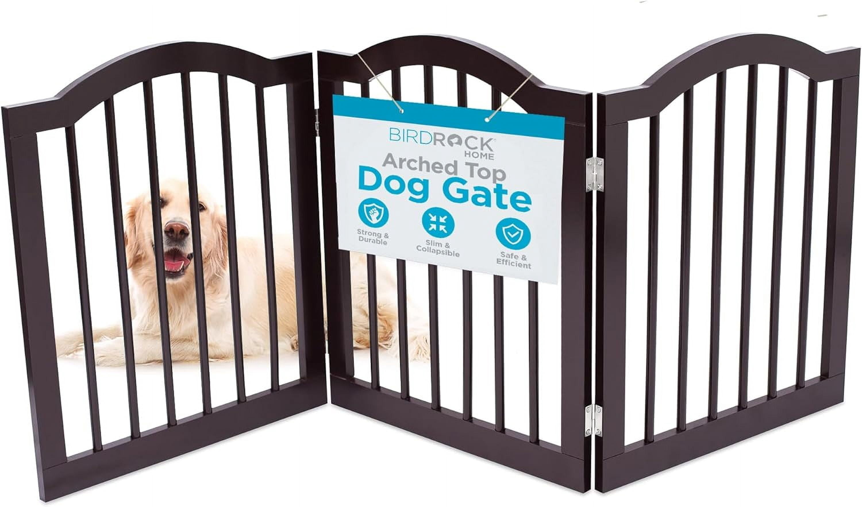 Pebble Arched Top Dog Gate | 3 Panel, 24" H Wooden Pet Barrier for Dogs ...