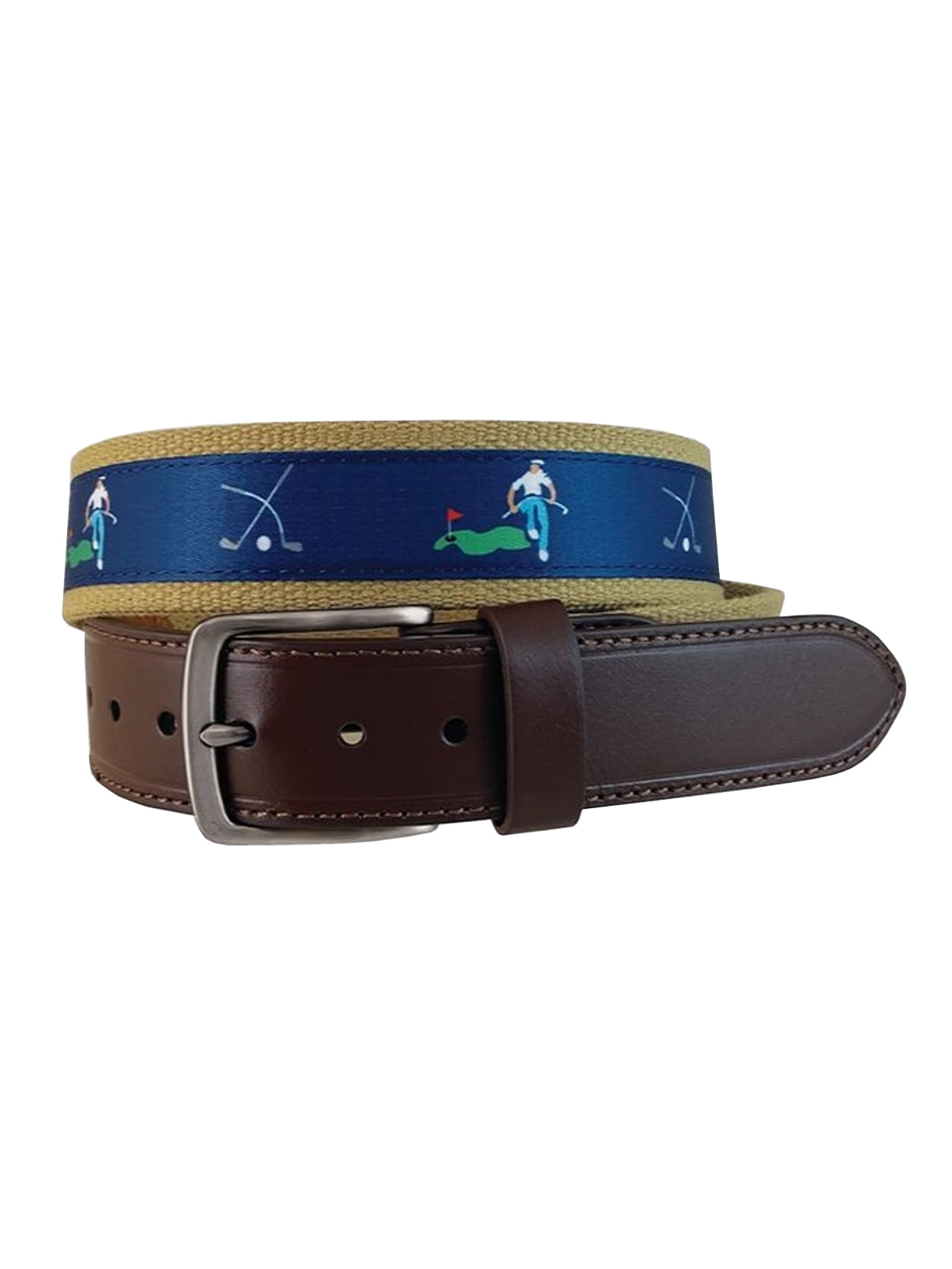Pebble Beach Men's Bent Club Golf Belt with Genuine Leather End Tabs ...