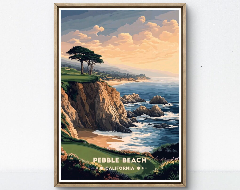 Pebble Beach Poster, California Coast Art, Cliff Ocean Print, Pebble ...