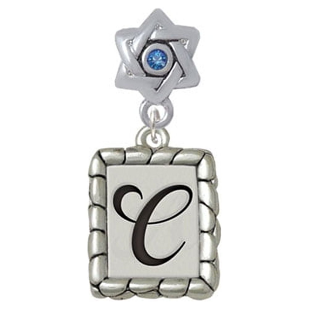 Pebble Border Initial - C - Star of David with Blue Crystal Charm Bead ...