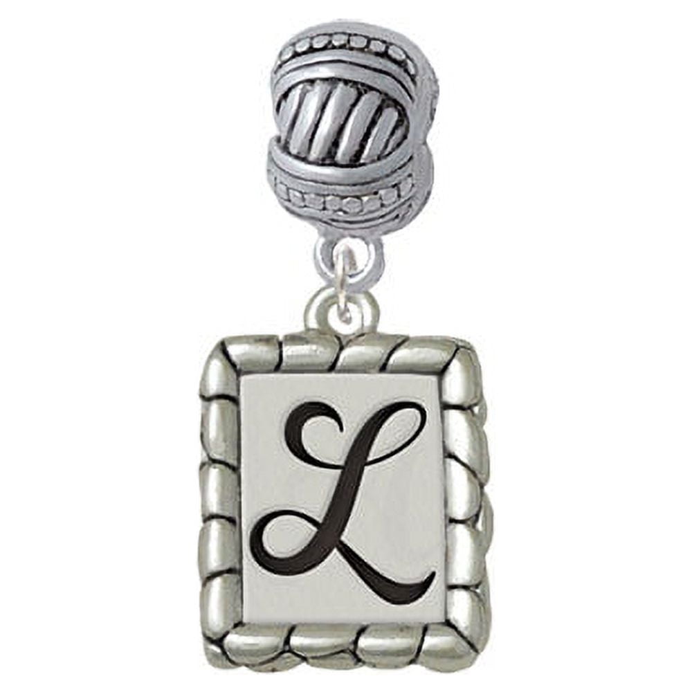 Pebble Border Initial - L - Large Rope with Cross Beads Charm Bead ...