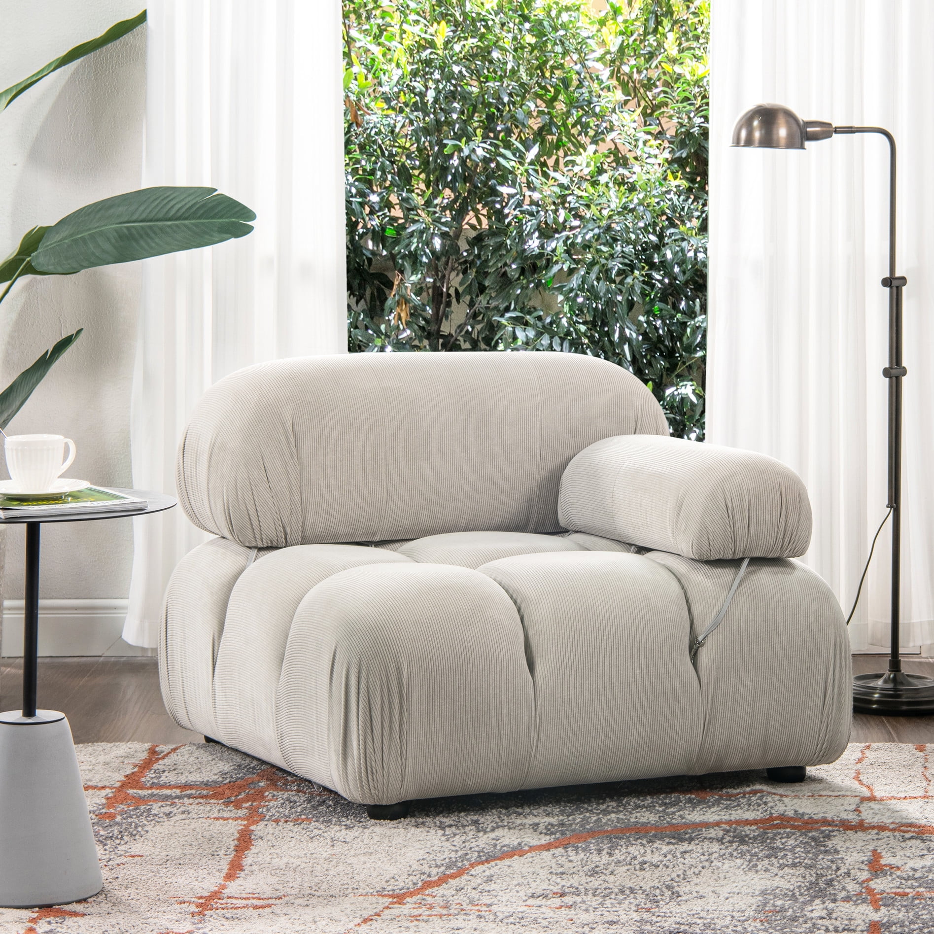 Pebble Gray Corduroy 36" Arm Chair With Bubble Element - Relaxing Foam Seat, Low Seat ...