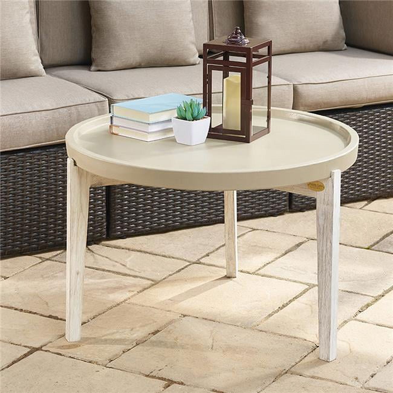 Indoor or Outdoor Bali Earth Wood and Cement Accent Roud Table 29 ...