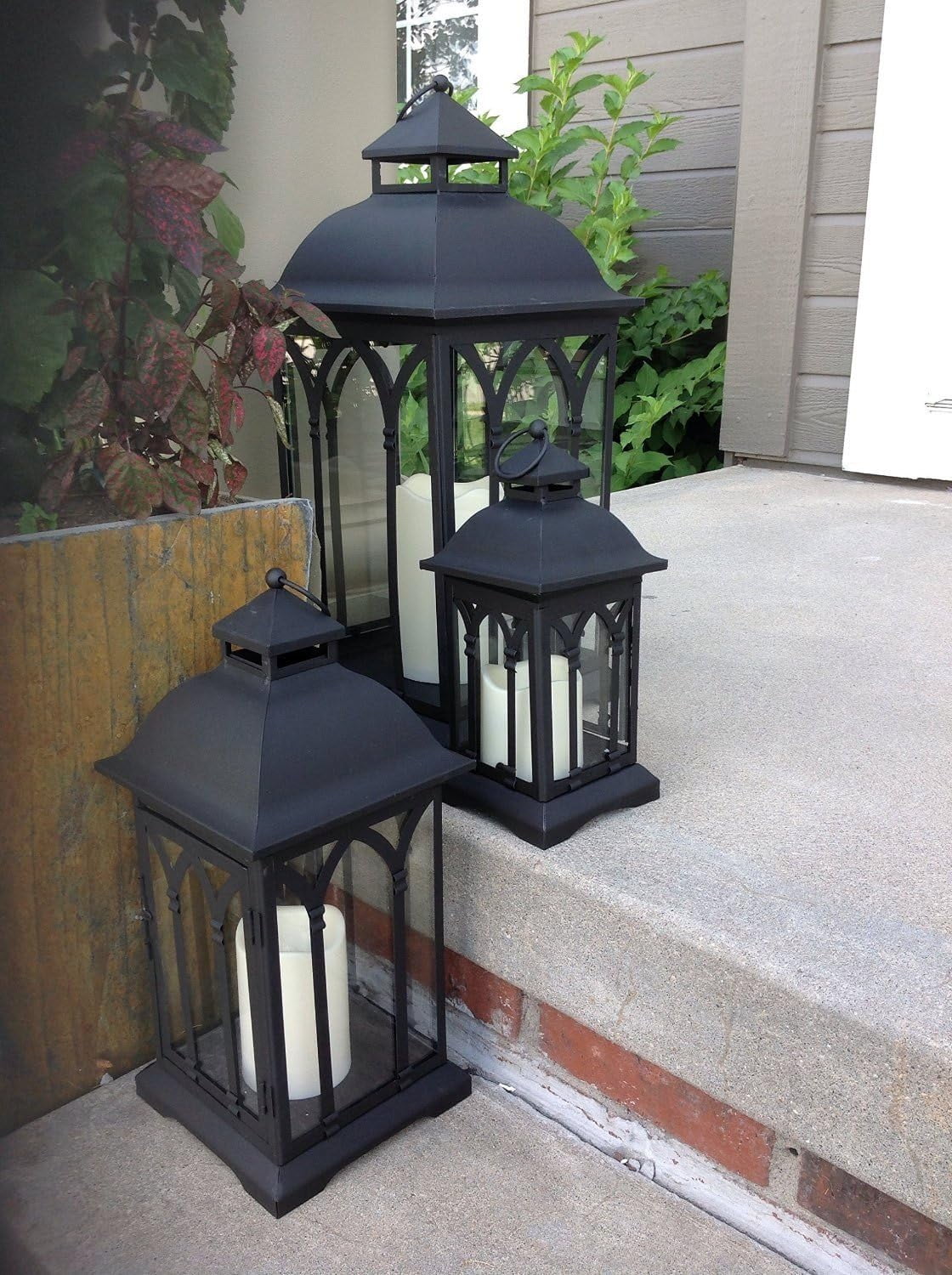 Pebble Lane Living Indoor/Outdoor Lombard Candle Lanterns, Powder ...