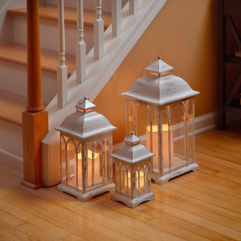 Pebble Lane Living Set of 3 Indoor-Outdoor Lombard Metal Lanterns ...