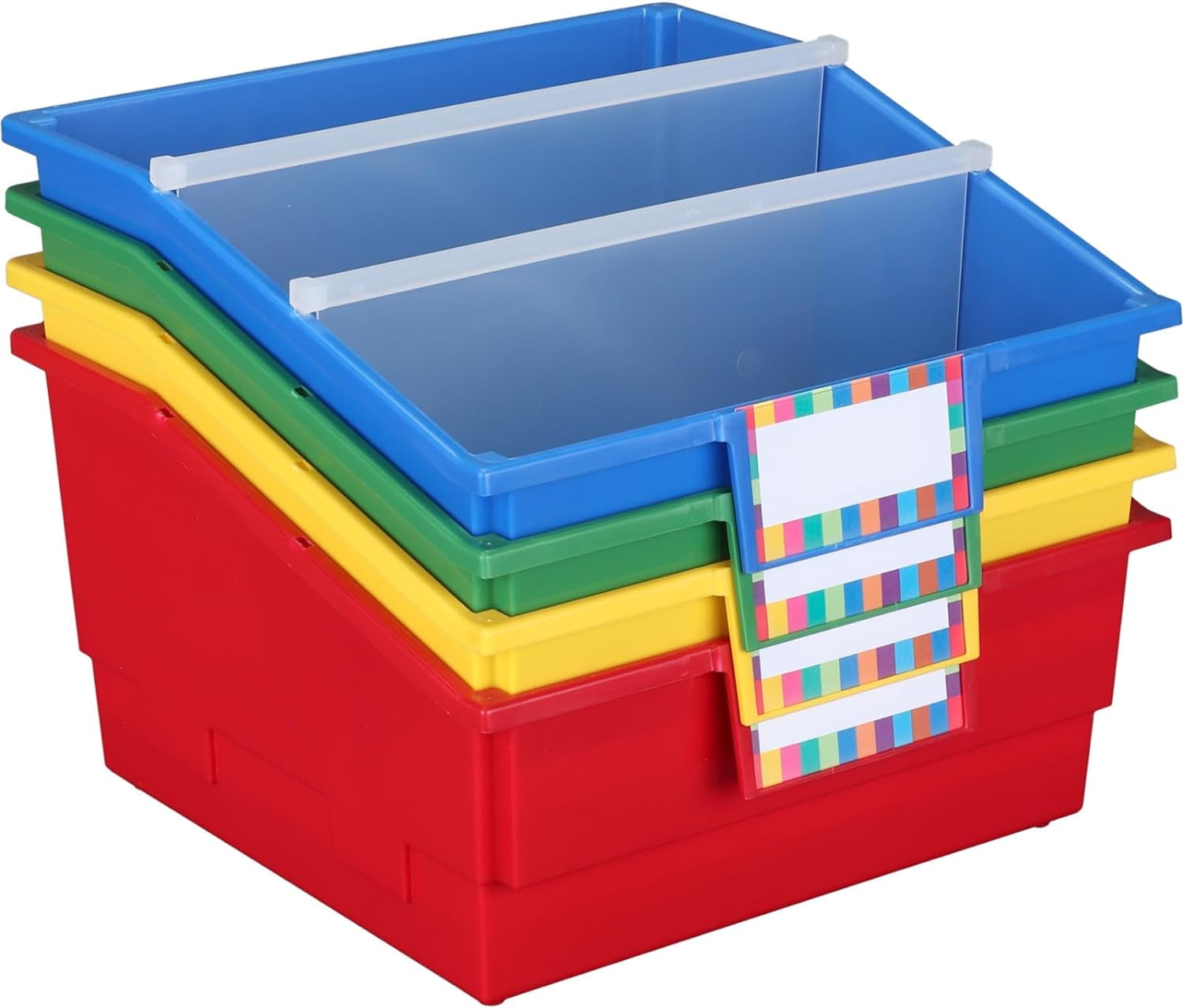 Pebble Large Plastic Book Organizer Bins - 4 Pack - Classroom Storage ...