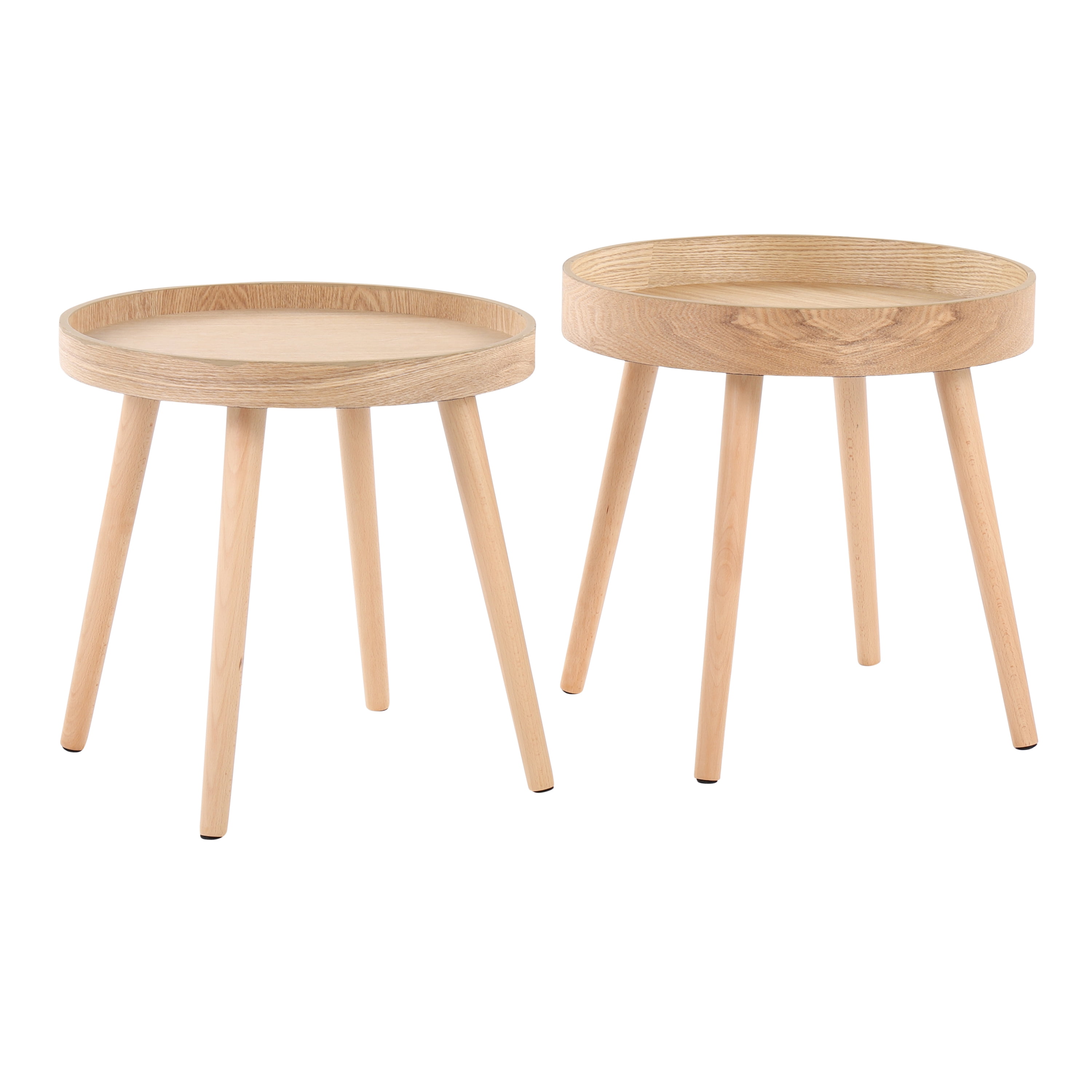Pebble Mid-Century Modern Side Table Set in Natural Wood by LumiSource ...