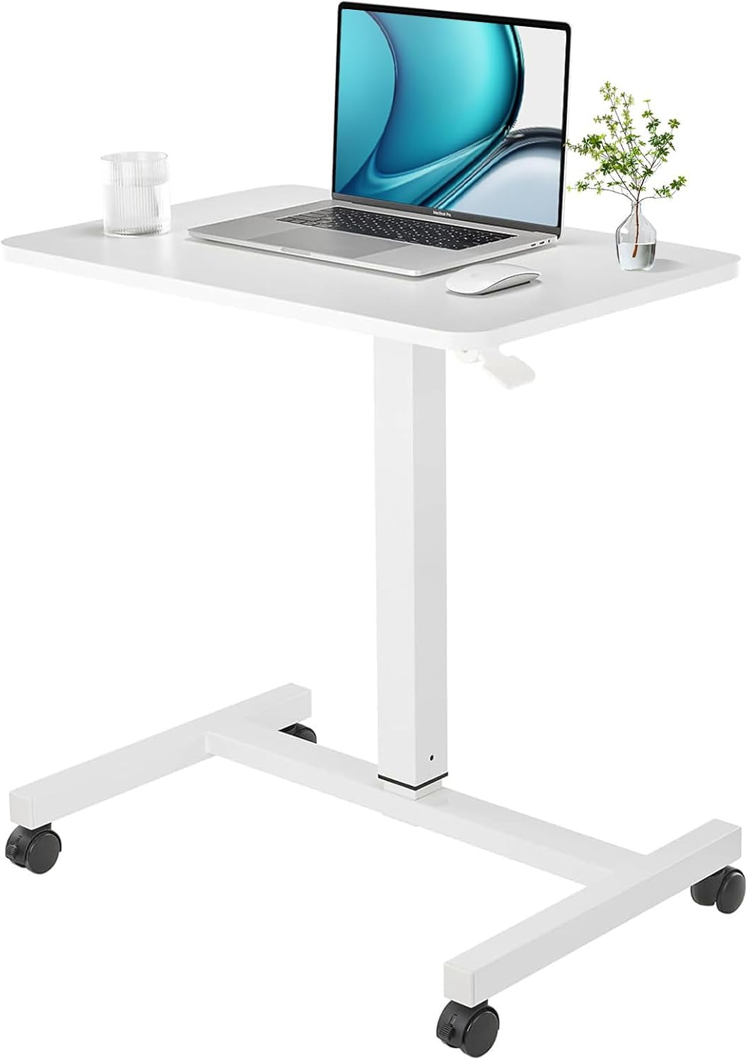 Pebble Mobile Laptop Desk Pneumatic Sit to Stand Table Height Adjustable Rolling Cart with ...