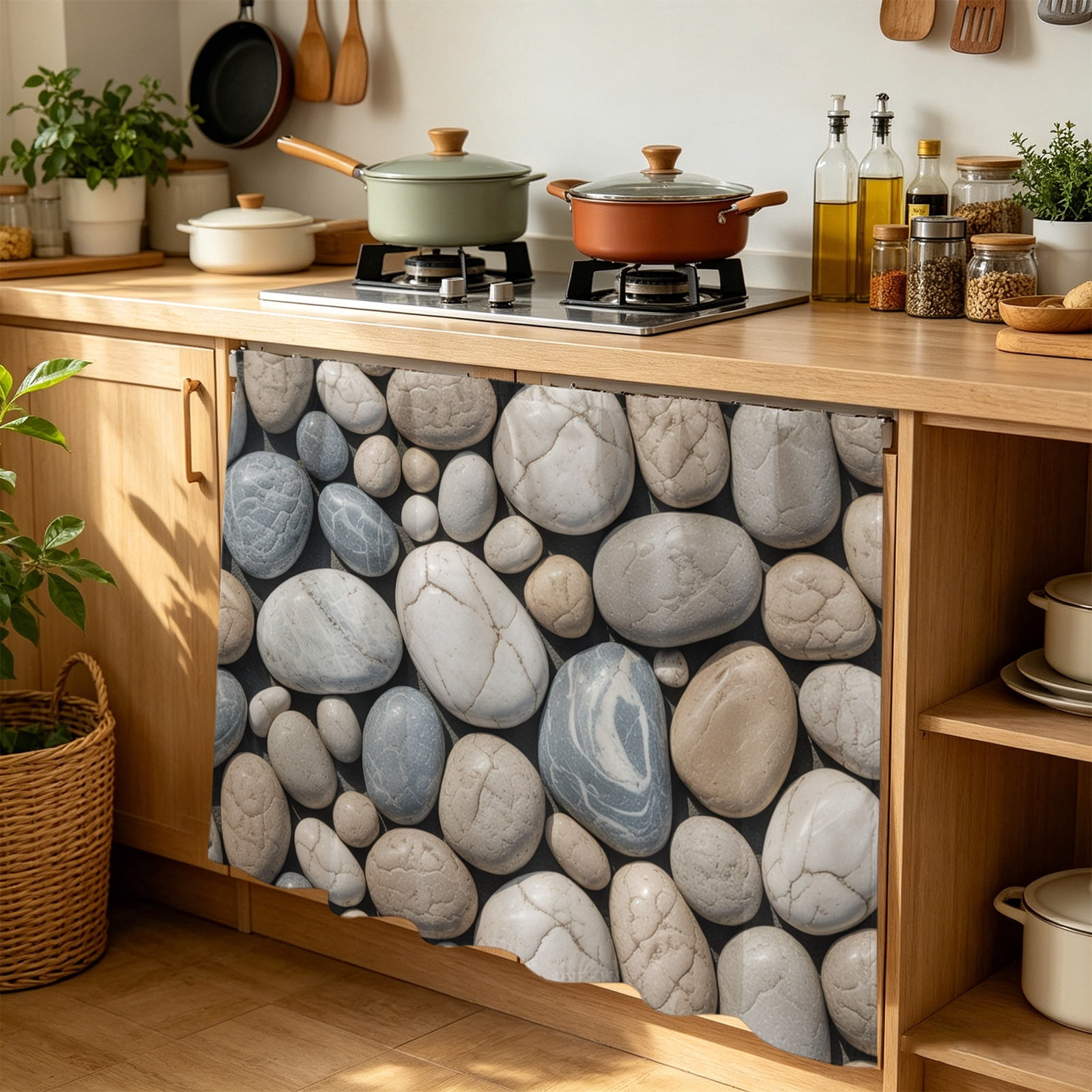 Pebble Stone Cabinet Curtains 35''x35'', Modern Minimalist Nature Art ...