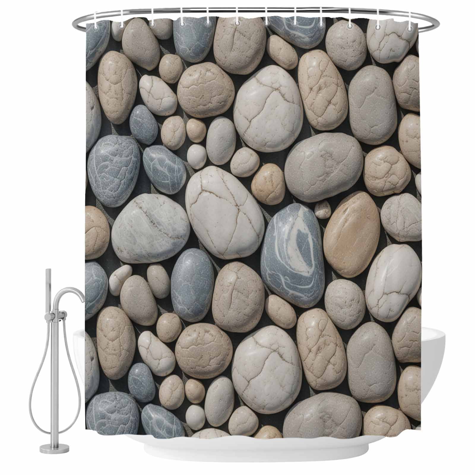 Pebble Stone Shower Curtain Set - Standard 72" x 72" Washable Bathtub ...