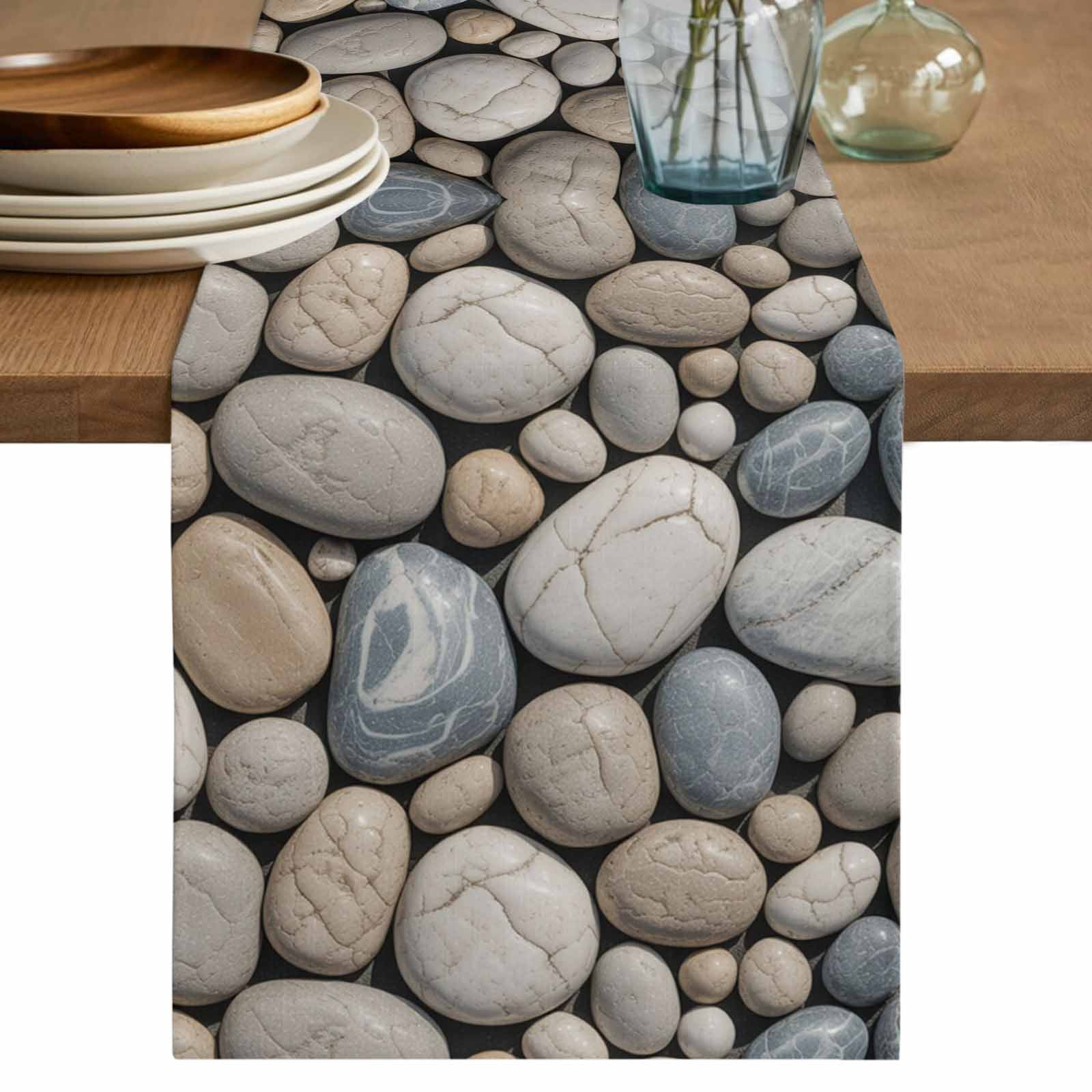 Pebble Stone Table Runner 120 Inches, Modern Minimalist Nature Art ...