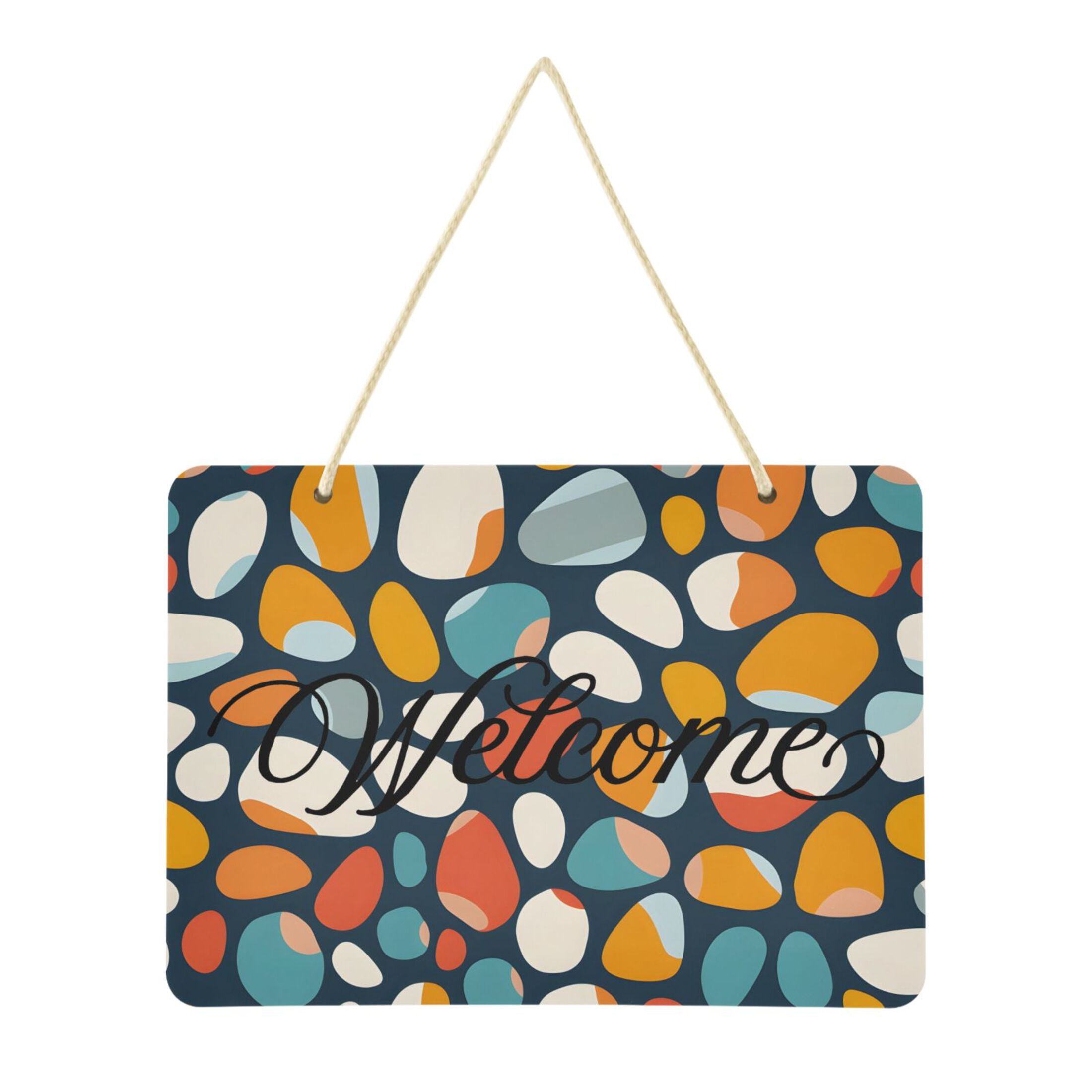 Pebble Stone Welcome Sign Front Door PVC 14x10 inch Hanger Hello Sign ...