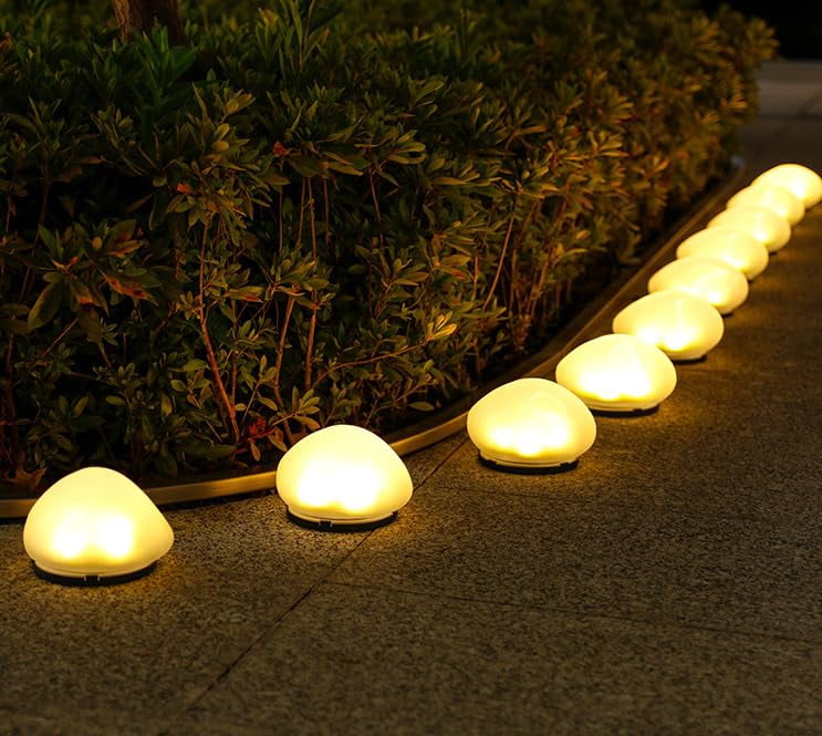Pebble-Style Solar Garden Lights 2 Pack IP44 Waterproof Outdoor Lamps ...