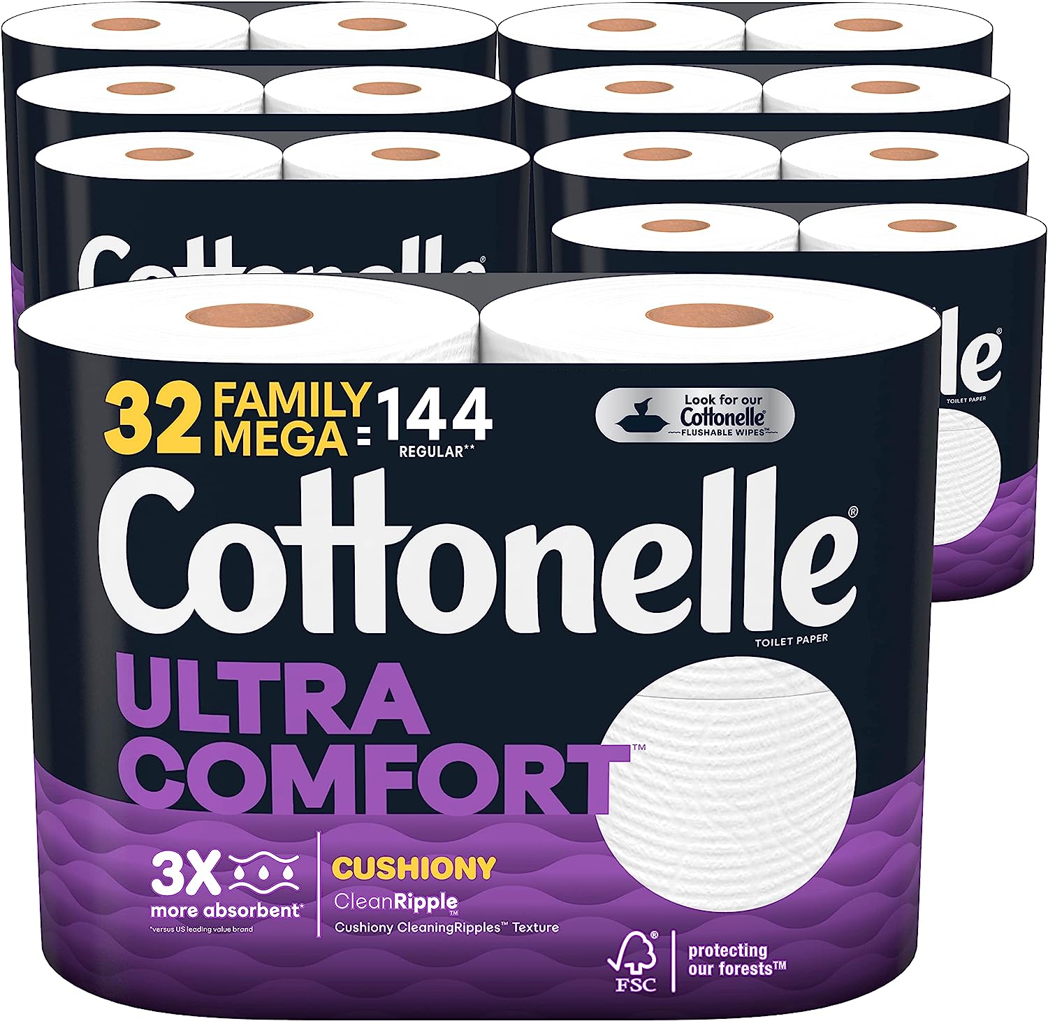 Pebble Ultra ComfortCare Soft Toilet Paper 32 Family Mega Rolls ...