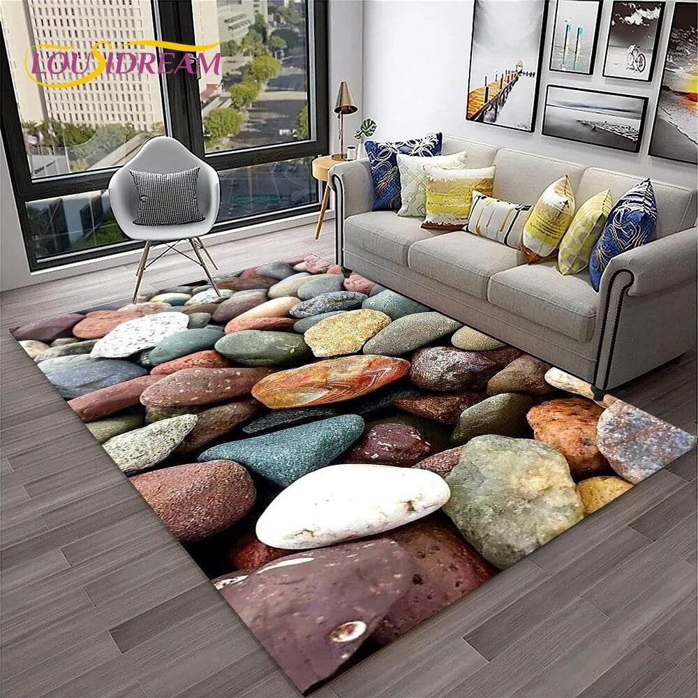 Pebbles Footprint 3D St Beach Carpet Rug for Home Living Room Bedroom ...