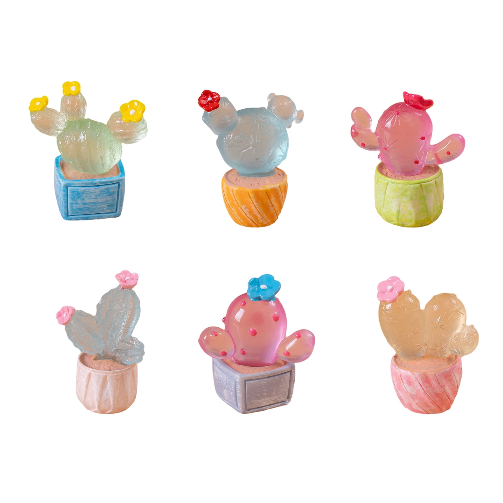 Pebbuoy 1/6Pcs Luminous Cactus Figurine Set Unique Resin Ornaments Glow ...