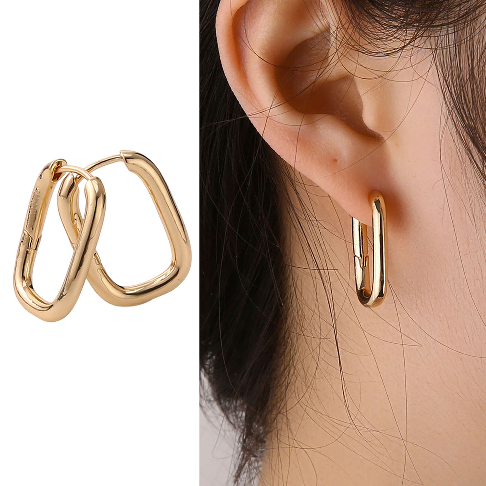 Pebbuoy 1 Pair Ear Hooks Hollow Geometric Shape Golden Color ...