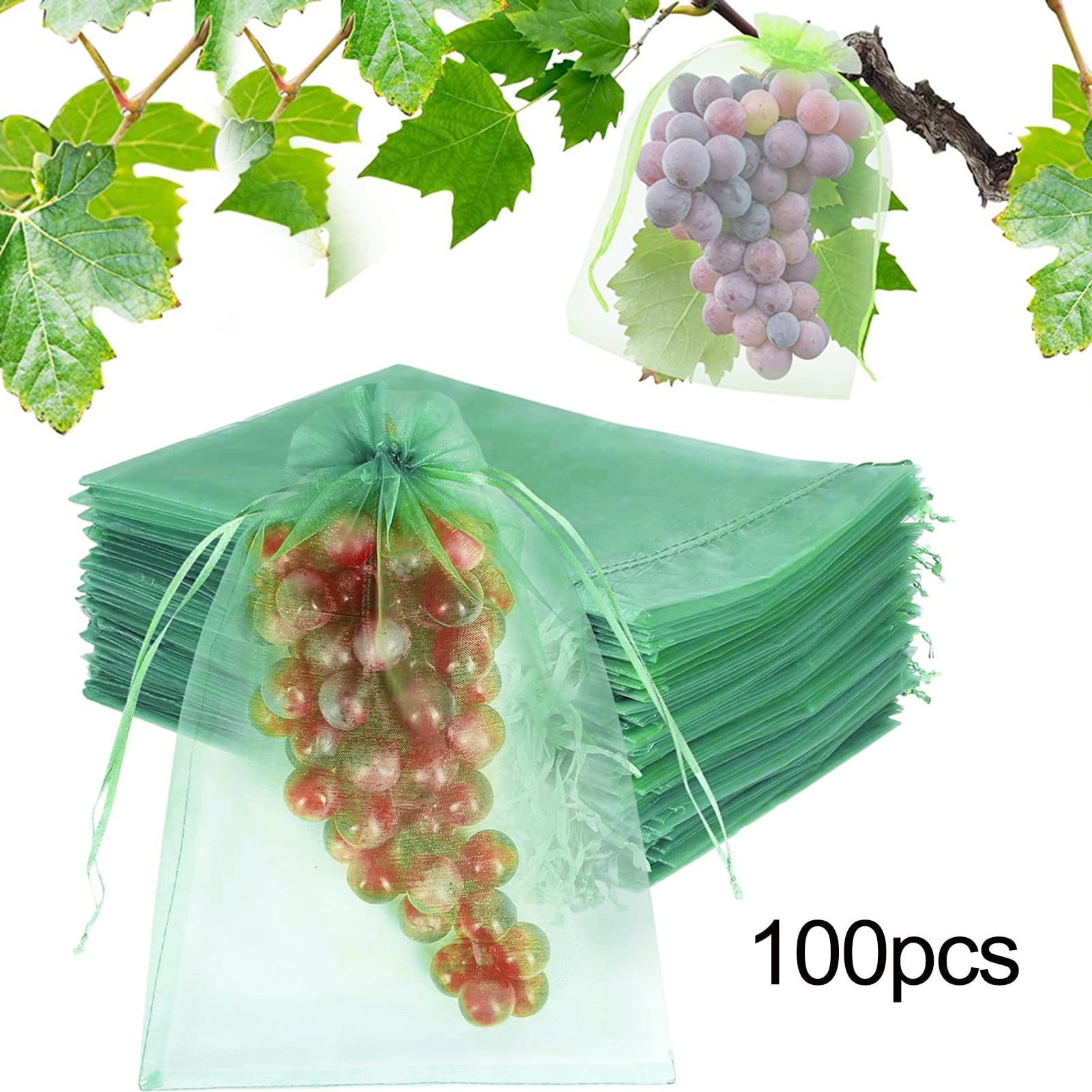 Pebbuoy 100Pcs Fruit Protection Mesh Bags Drawstring Netting Cover Mesh ...