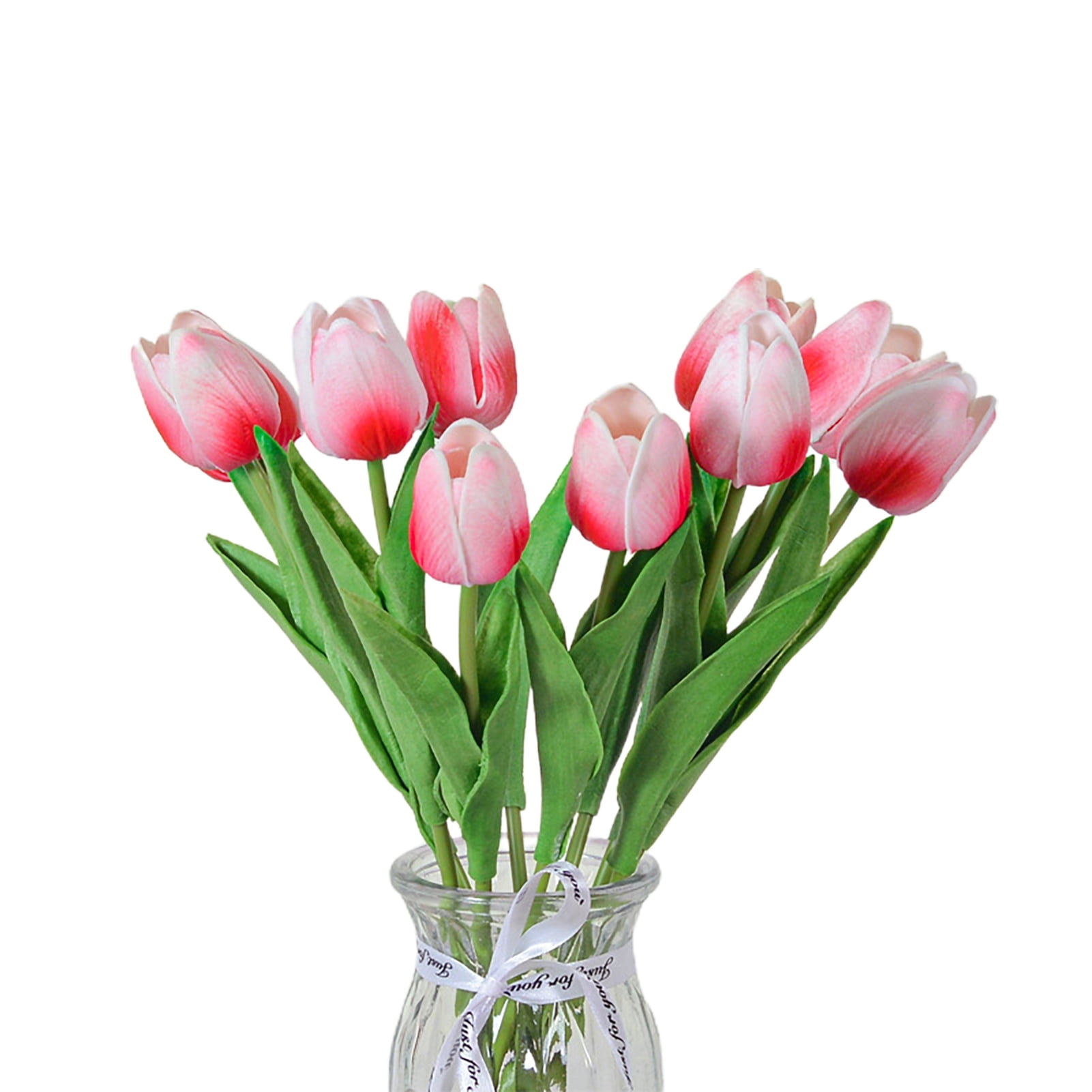 Pebbuoy 10Pcs Artificial Tulip Flower with Stem Realistic Home Office ...