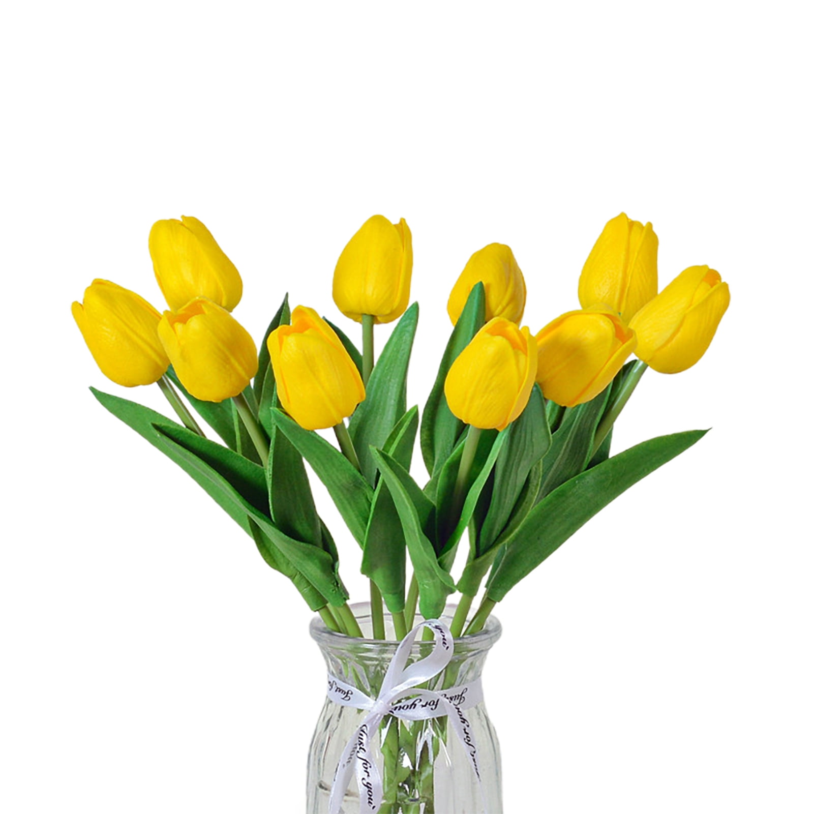 Pebbuoy 10Pcs Artificial Tulip Flower with Stem Realistic Home Office ...