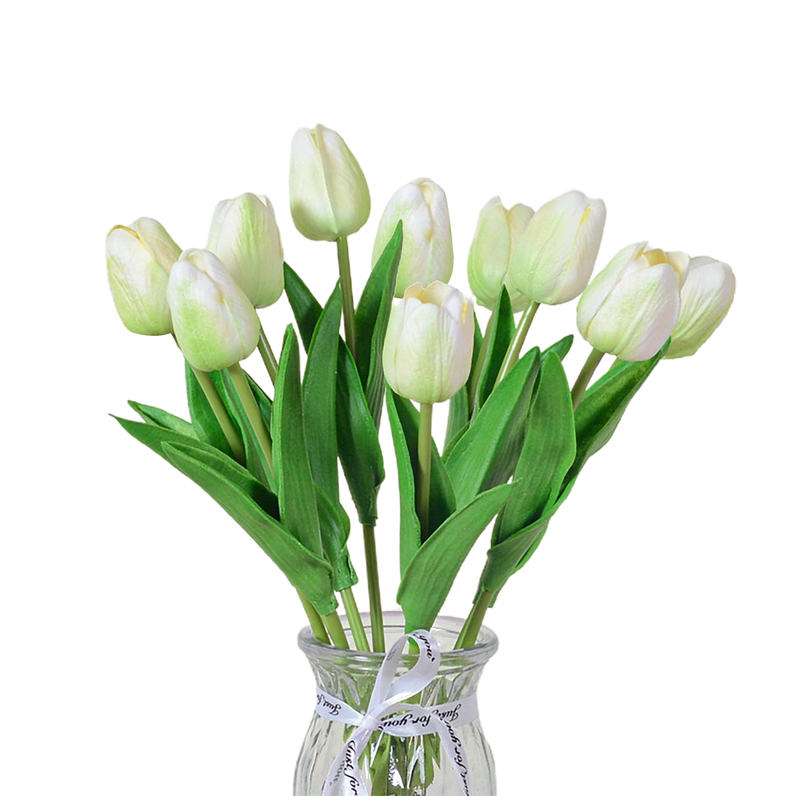 Pebbuoy 10Pcs Artificial Tulip Flower with Stem Realistic Home Office ...