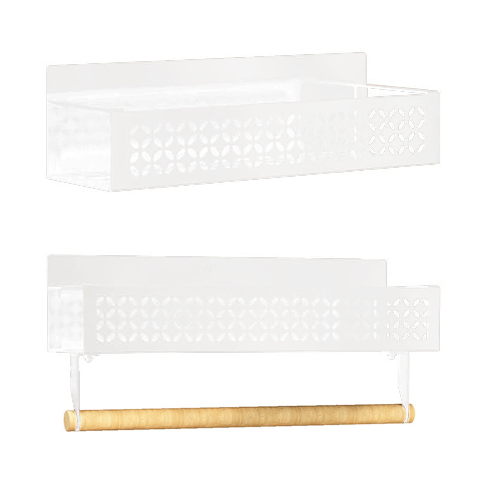 Pebbuoy 2 Pcs Magnetic Storage Rack Punch-free with Paper Roll Holder ...