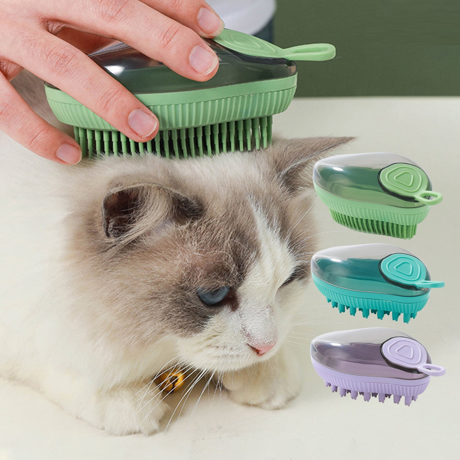 Pebbuoy 2 Pcs Pet Grooming Bath Brush with Soap Shampoo Dispenser Soft ...
