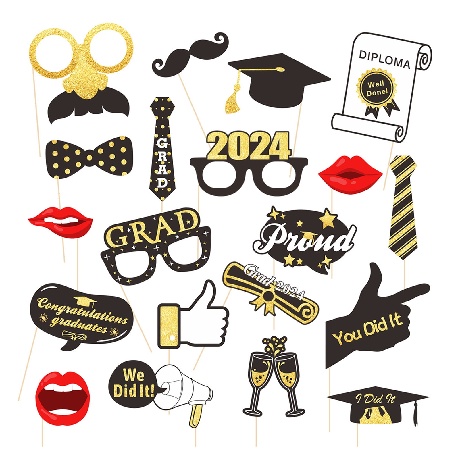 Pebbuoy 20Pcs 2024 Graduation Party Photo Props Set Eco-Friendly Rich ...