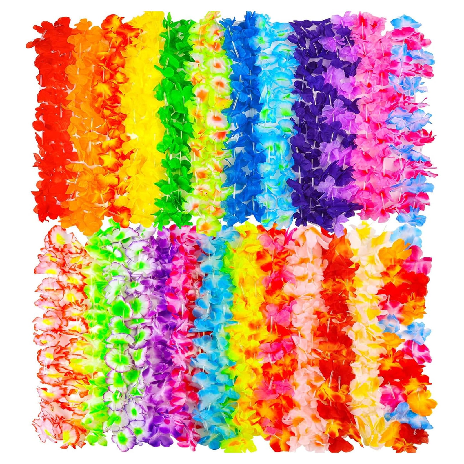 Pebbuoy 24Pcs Hawaiian Leis Faux Silk Flower Necklace Tropical Party ...