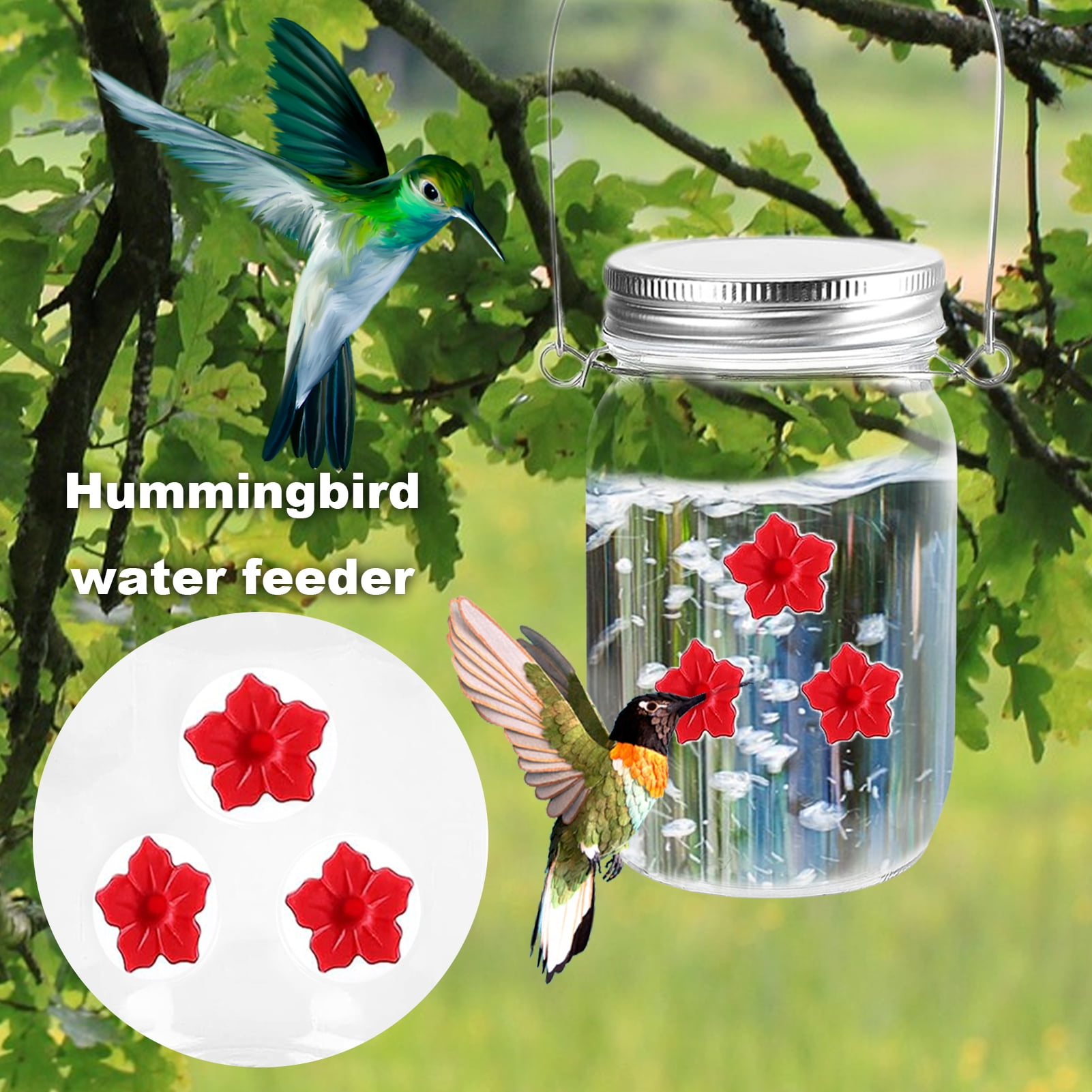 Pebbuoy 400ML Hummingbird Feeder Mason Jar Design Hanging Hummingbird ...