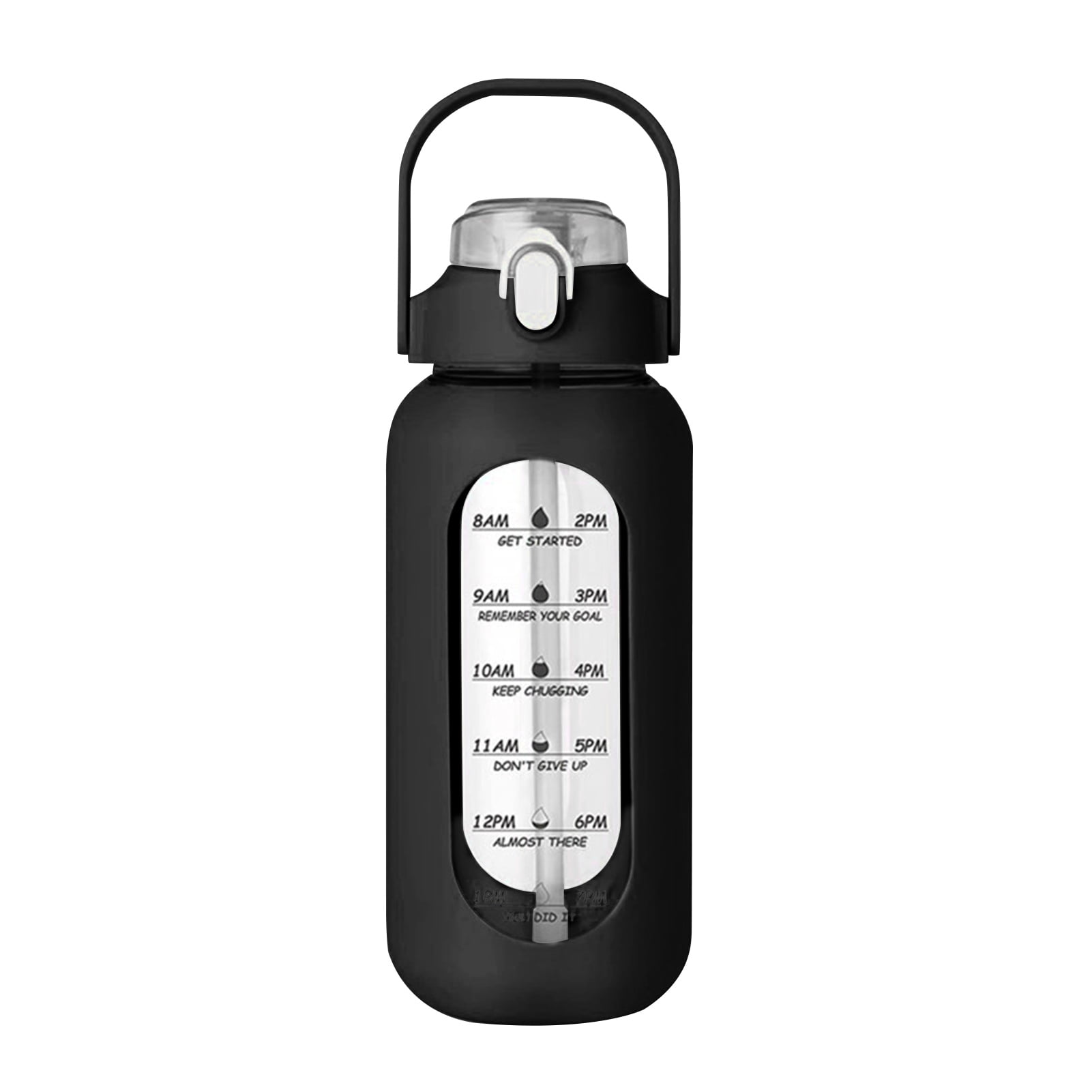Pebbuoy 56 Oz Glass Water Bottle with Straw Time Marker BPA-Free ...