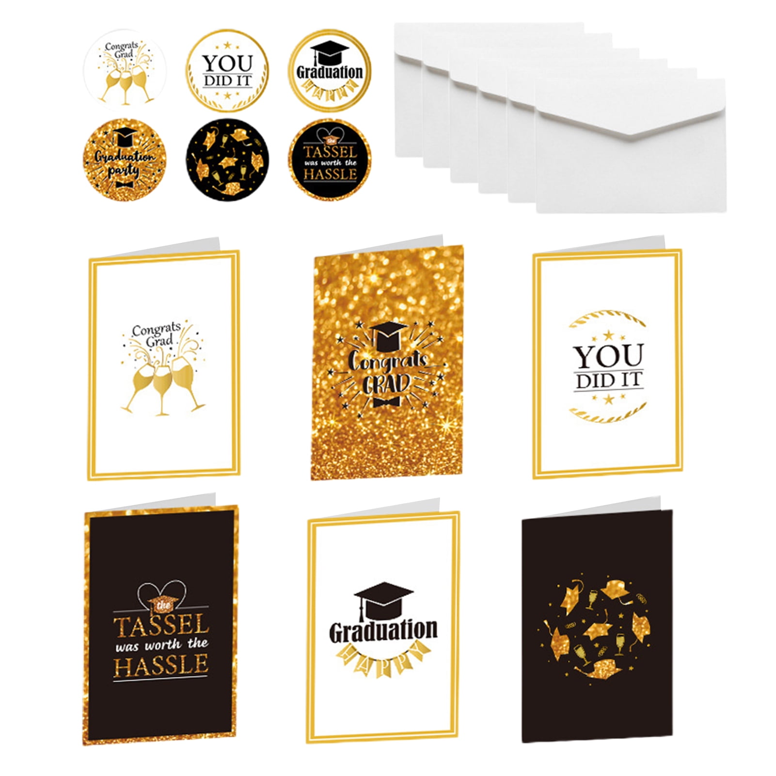 Pebbuoy 6Pcs/Set Graduation Cards with Envelopes Glitter Golden Foil ...