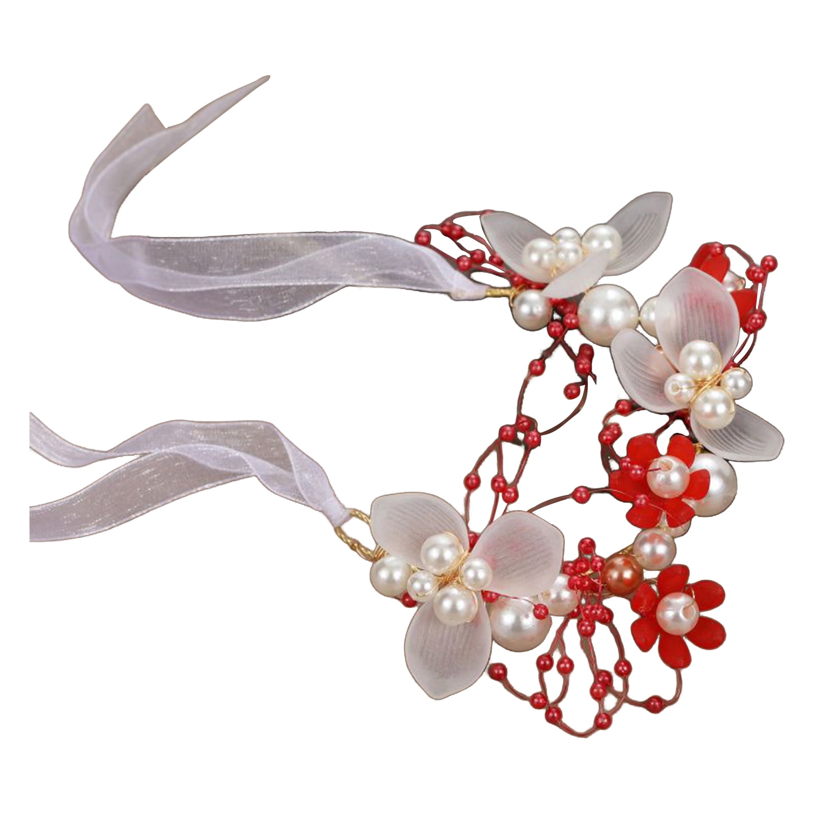 Pebbuoy Adjustable Lace-up Wrist Flower Wedding Flower Faux Pearls ...