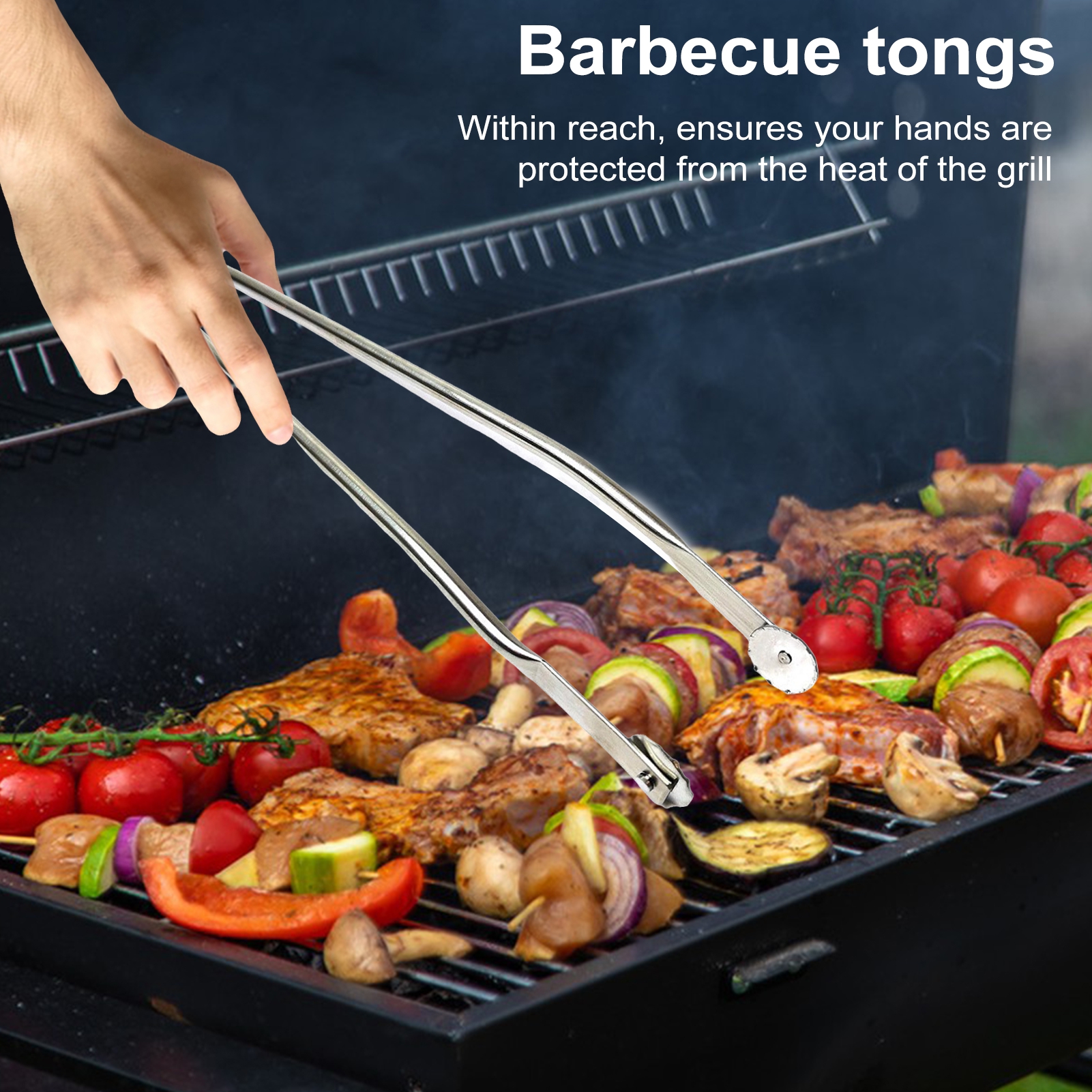Pebbuoy BBQ Tongs Stainless Steel Sausage Turning Grill Tongs for Bacon ...