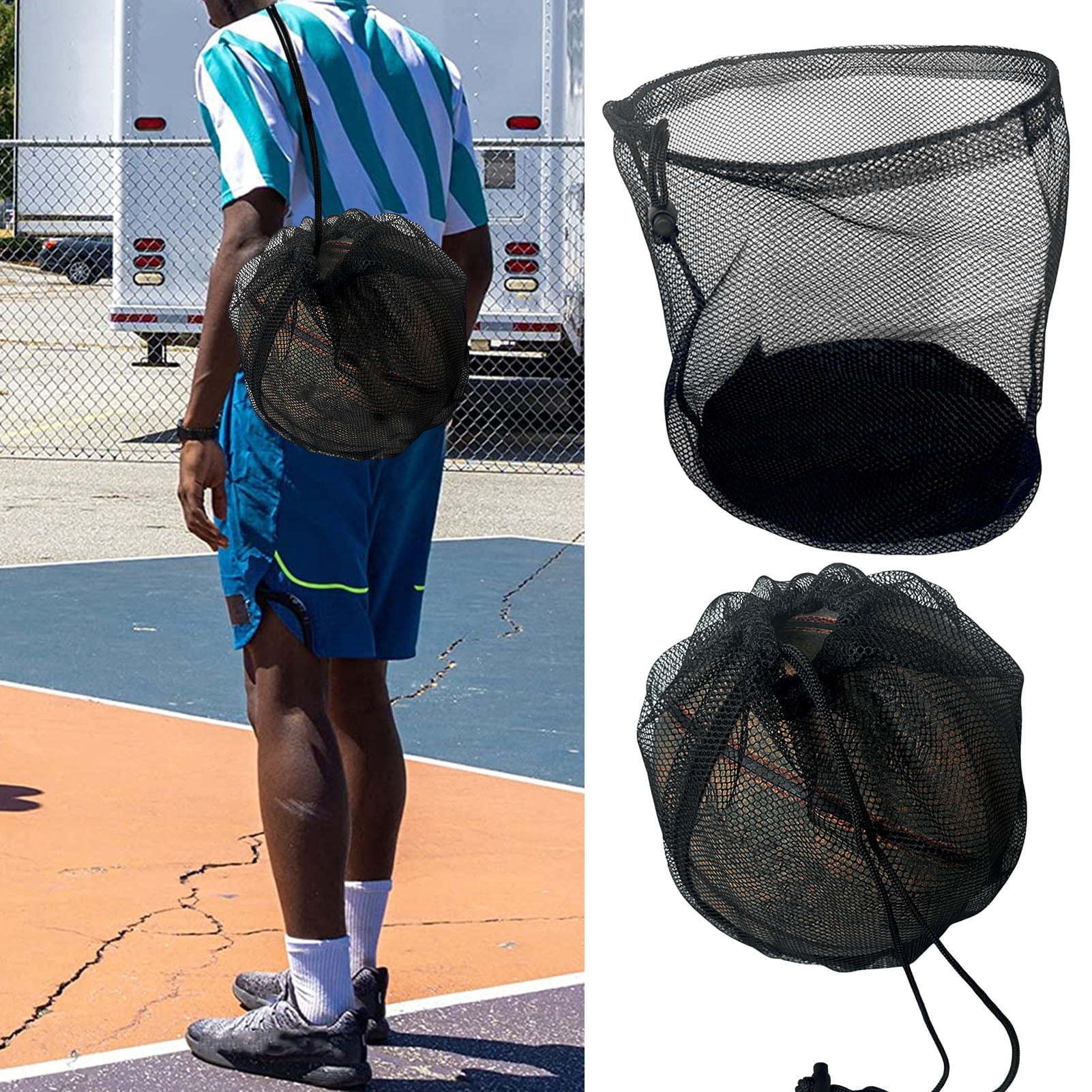 Pebbuoy Ball Storage Bag Mesh Carry Bag Wear-Resistant Drawstring Sling ...
