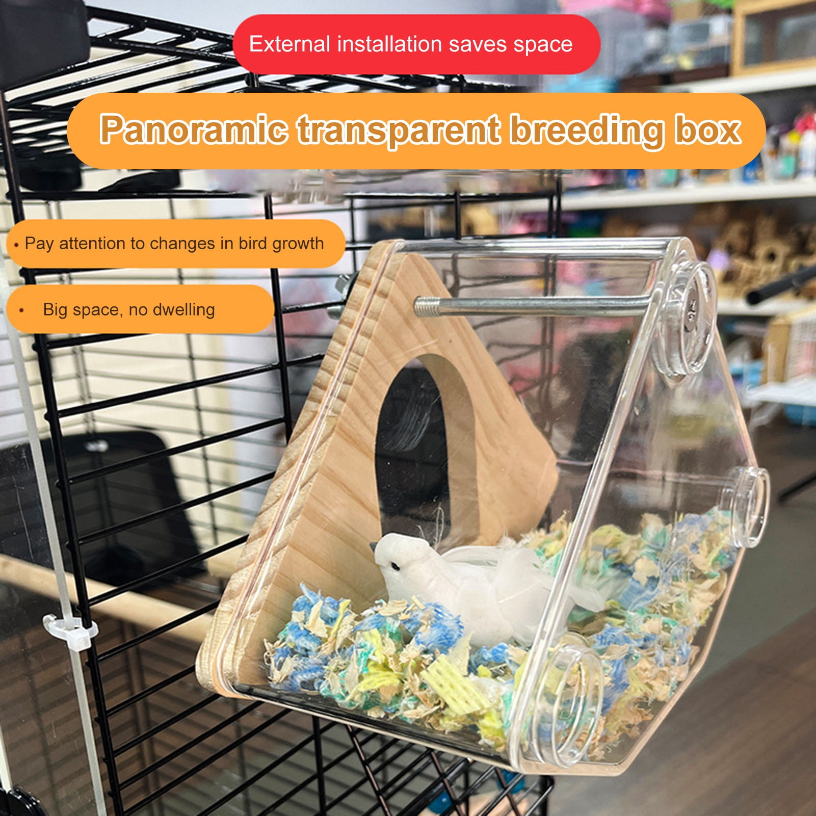 Pebbuoy Bird Nest Transparent Wood Bird House with Perch Easy ...