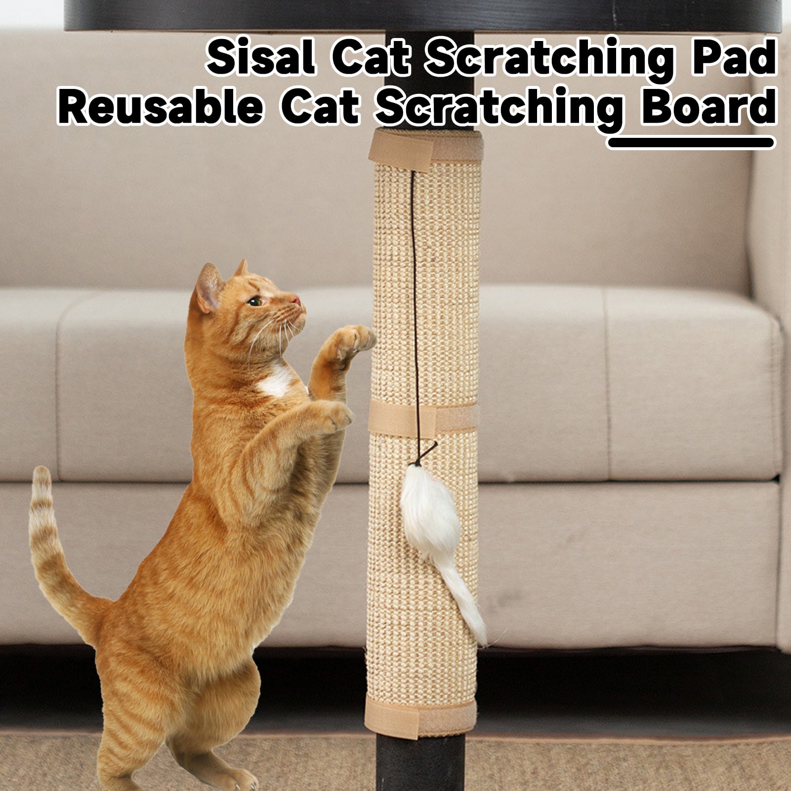 Pebbuoy Cat Scratcher Pad with Mouse Toy Natural Sisal Cat Nail File ...