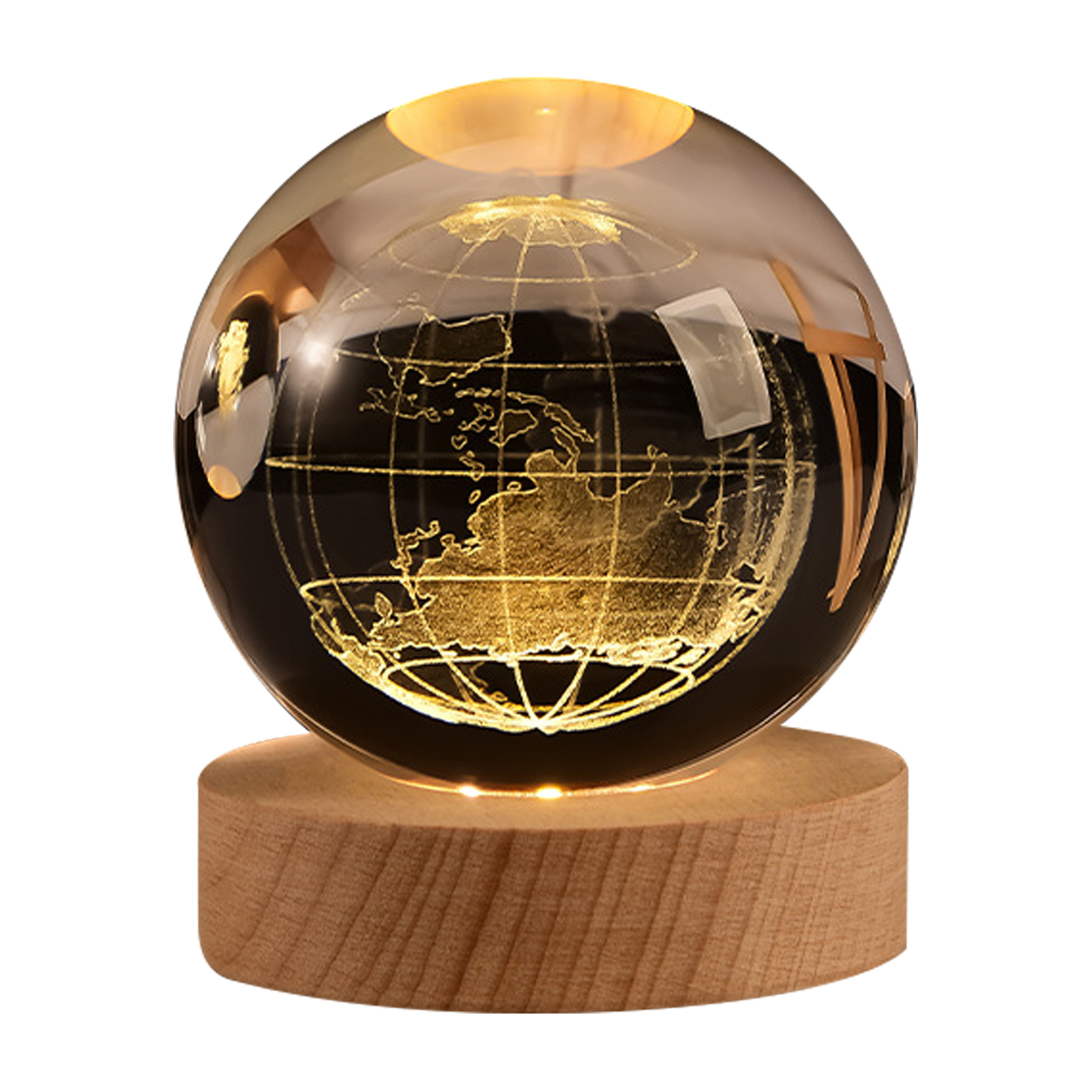 Pebbuoy Faux Crystal Ball Night Light with Wooden Base 3D Engraved ...