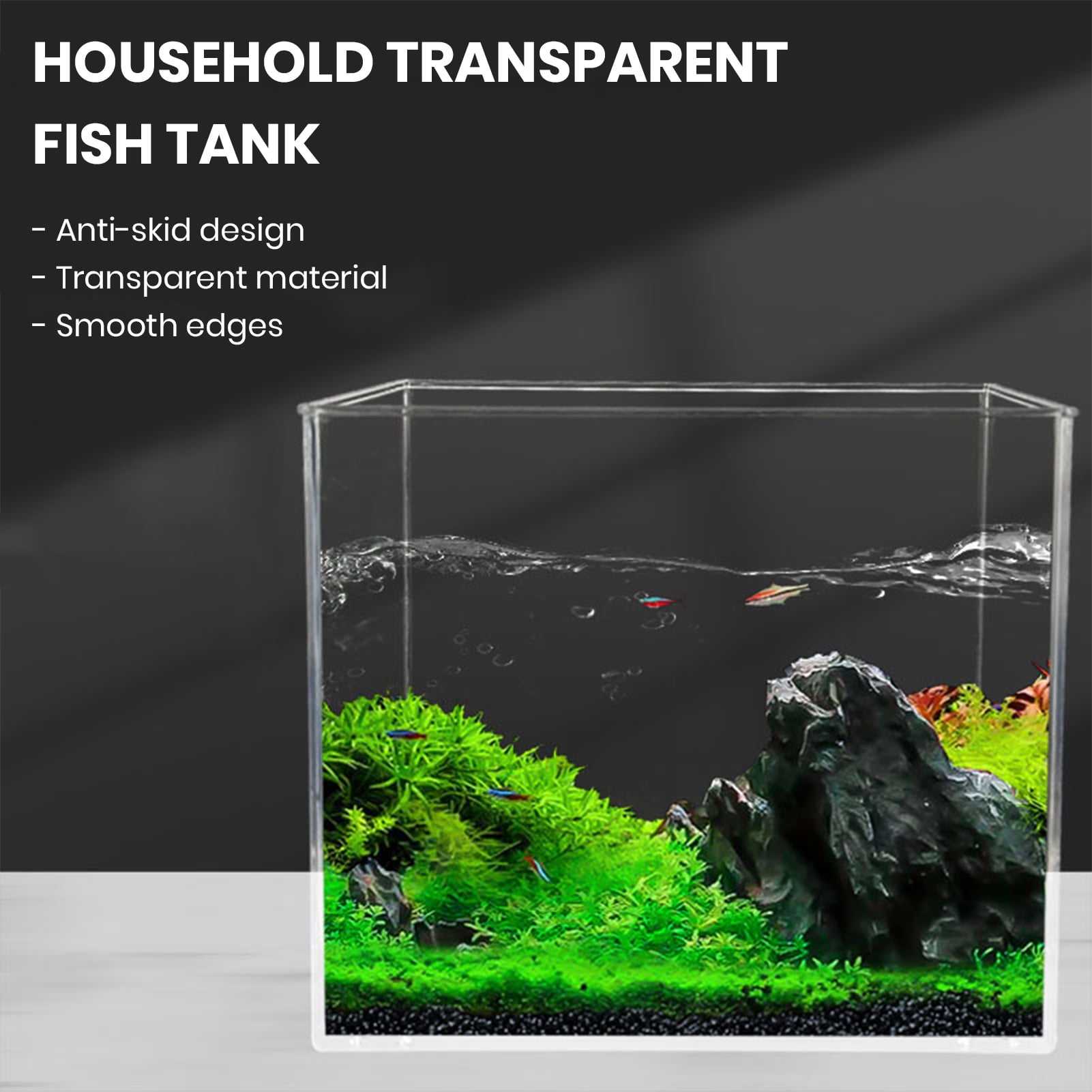 Pebbuoy Fish Tank Smooth Edges Small Aquarium High Transparency Desktop ...