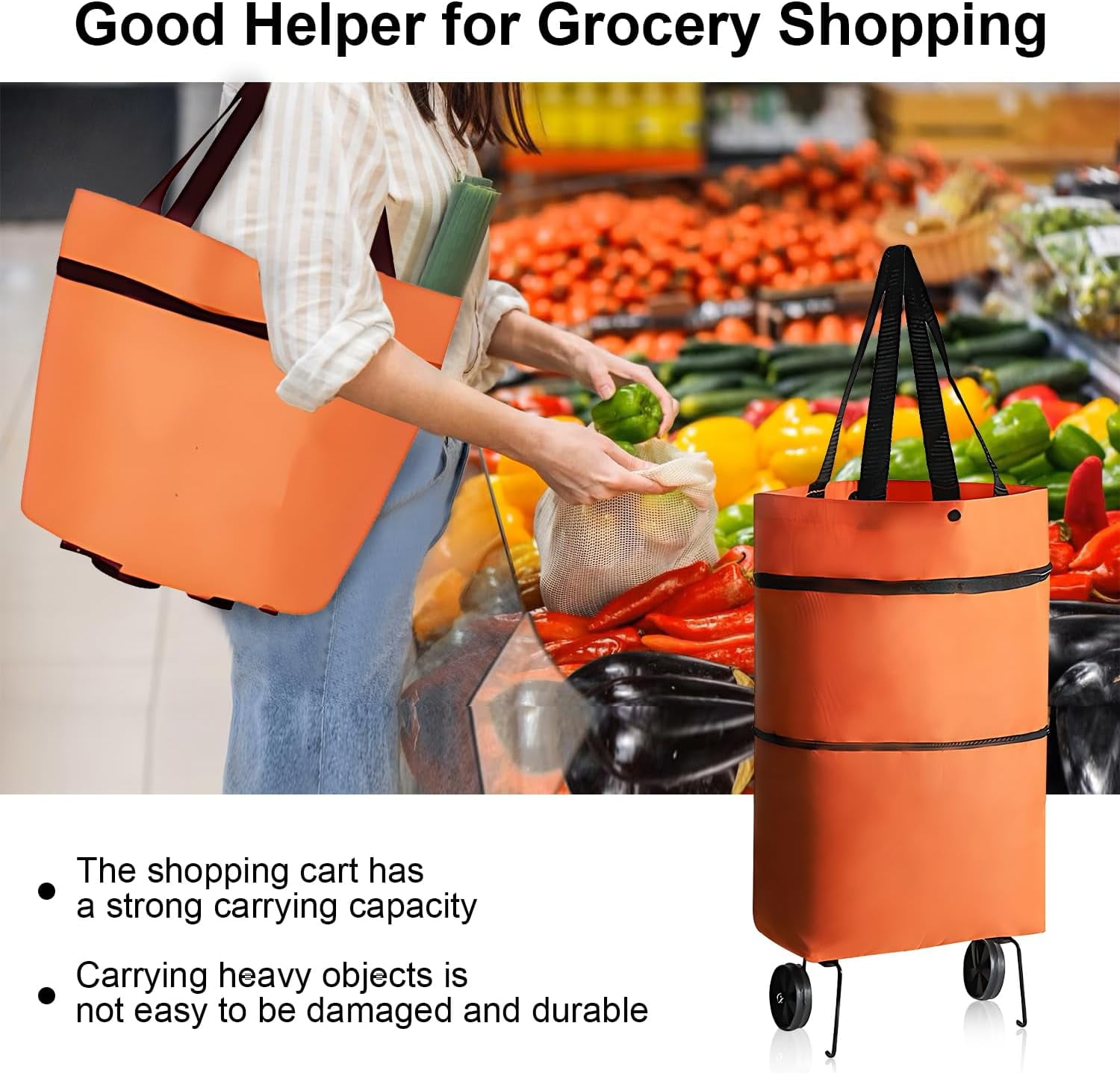 Pebbuoy Foldable Shopping Cart, Reusable Shopping Grocery Trolley Bag ...