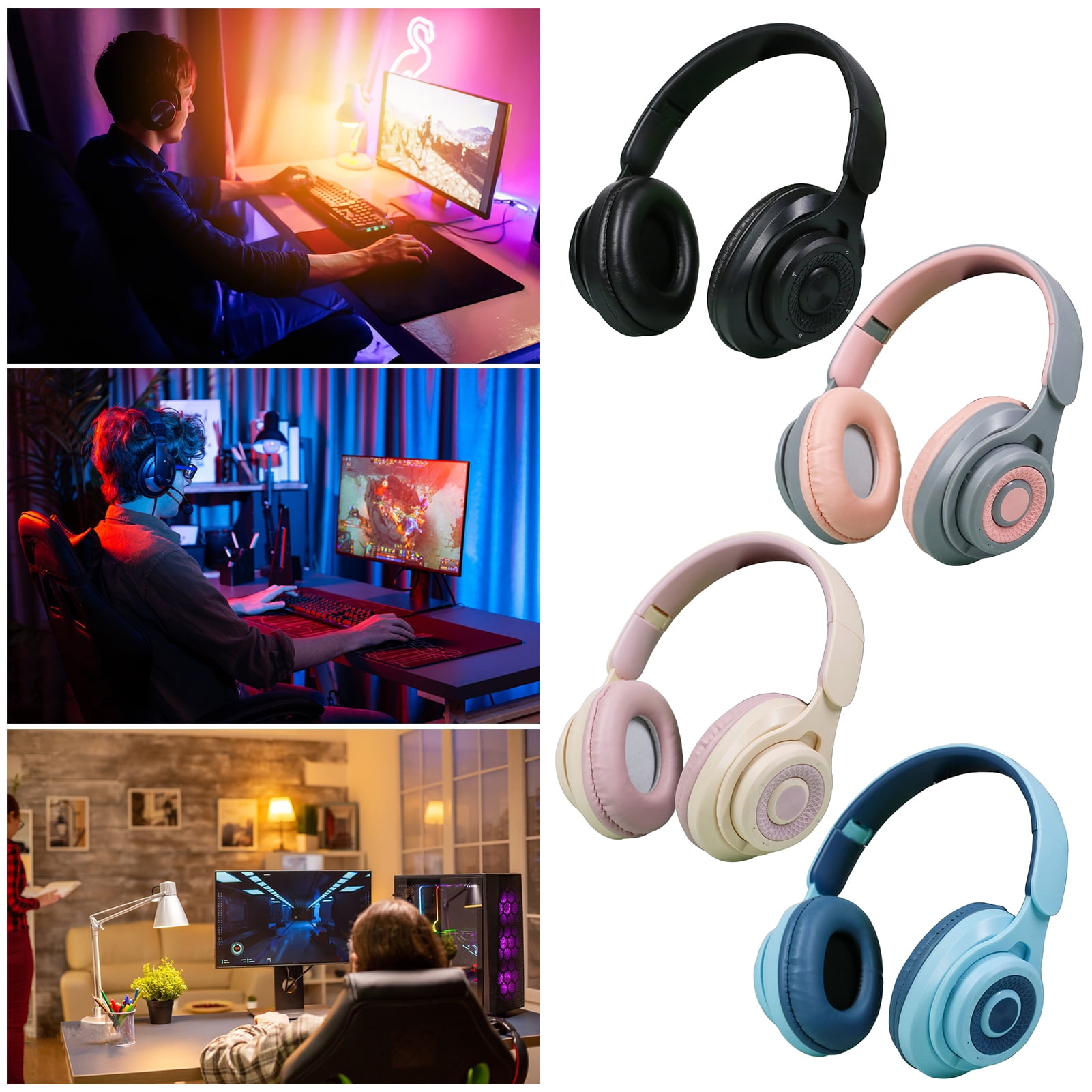 Pebbuoy Foldable Wireless Headphones HiFi Sound Fast Charging Noise ...