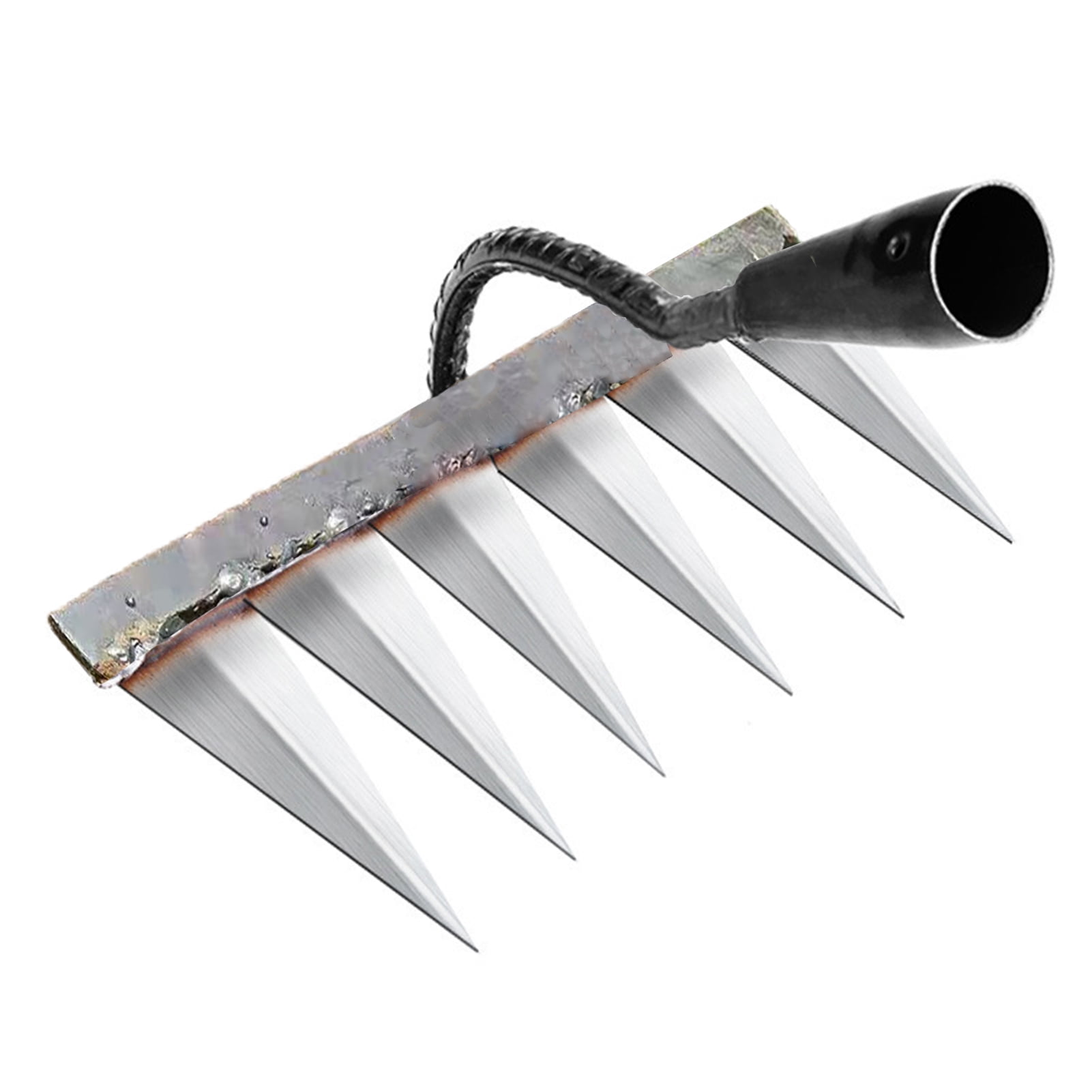 Pebbuoy Garden Hand Rake Tool Metal Heavy Duty Weeding Rake with Sharp ...