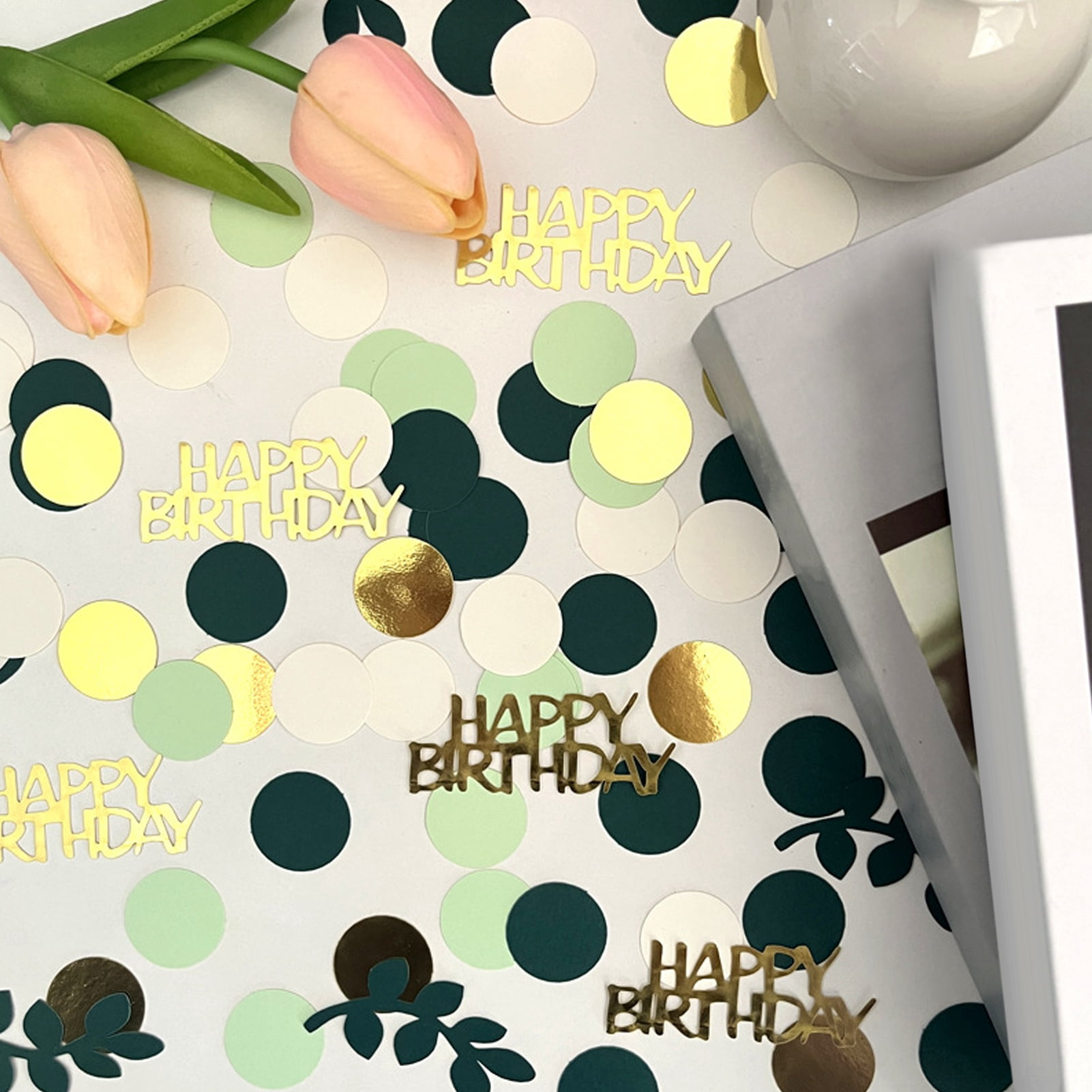 Pebbuoy Glitter Happy Birthday Party Confetti for Table, Green Golden ...