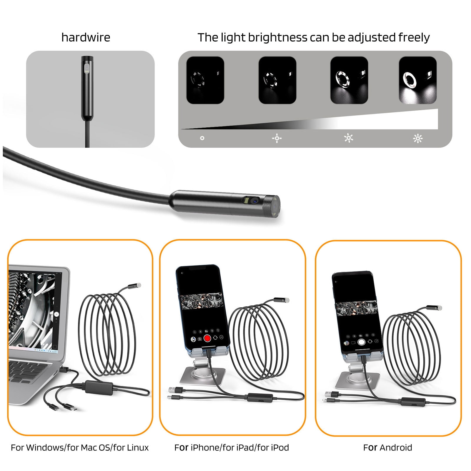Pebbuoy Inspection Endoscope Phone Scope Camera with Light IP67 ...